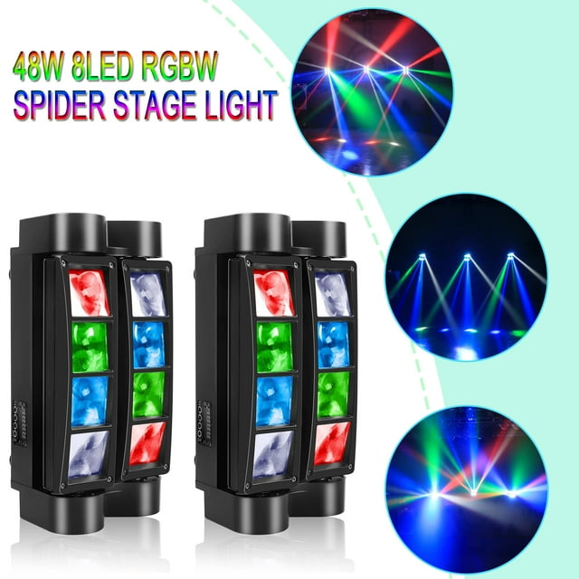 Spider Strobe Flashing LED Stage Light, 48W RGBW Sound Activated, DMX ...
