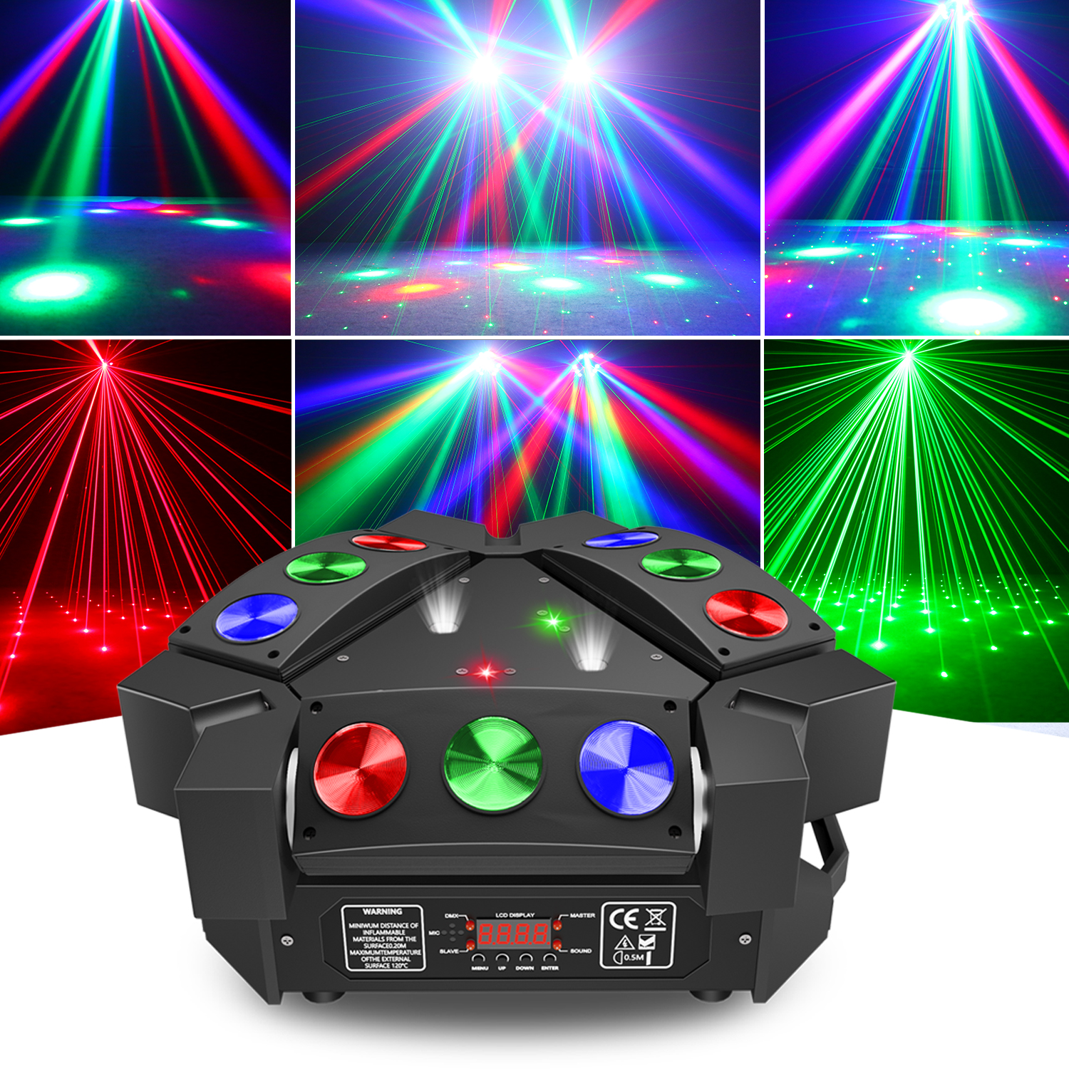 Spider Moving Head Lights, Mini DJ Laser Lights, 9 LED RGB Head Flash Effect Lights, DMX-512 and ...