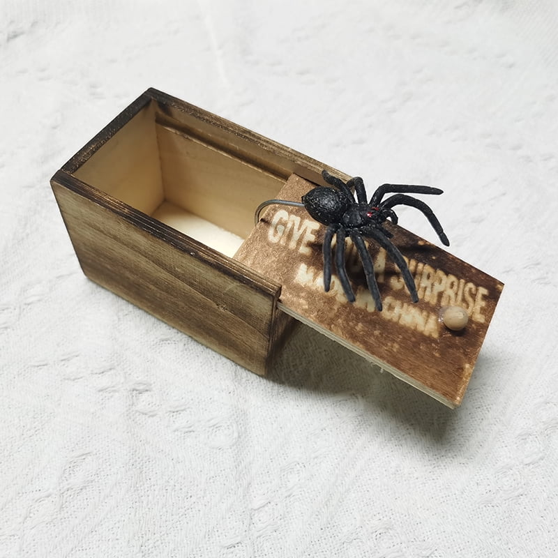Spider Prank Box Pop Out Rubber Spider Handmade Wood Scare Box Party ...