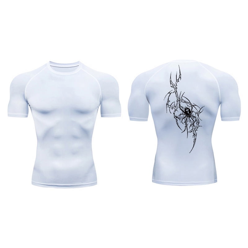 Spider Print Short Sleeve Compression Shirts for Men Summer Athletic ...