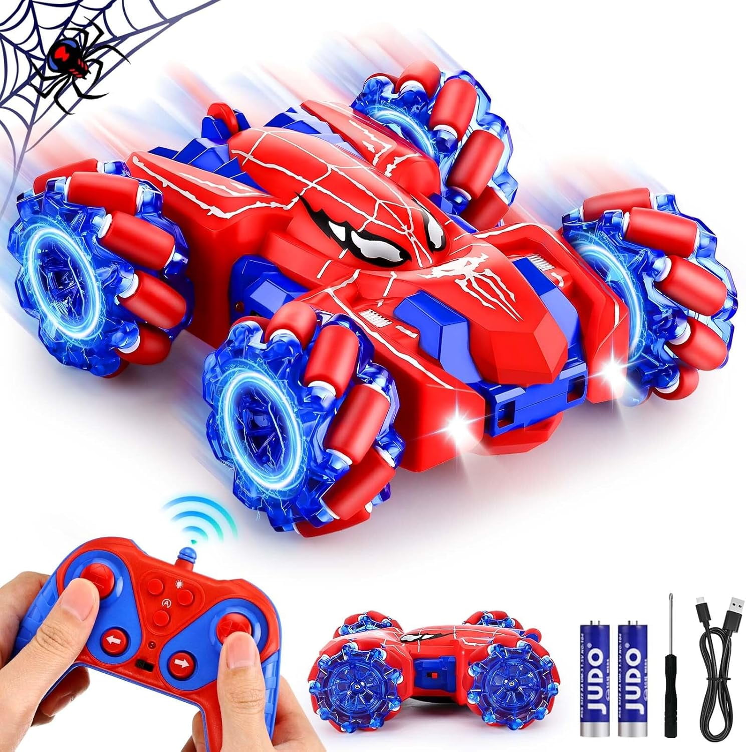 Spider Remote Control Car for Boys 8-12, 2.4Ghz RC Cars with HeadLight Double Sided Off-Road 360 ...