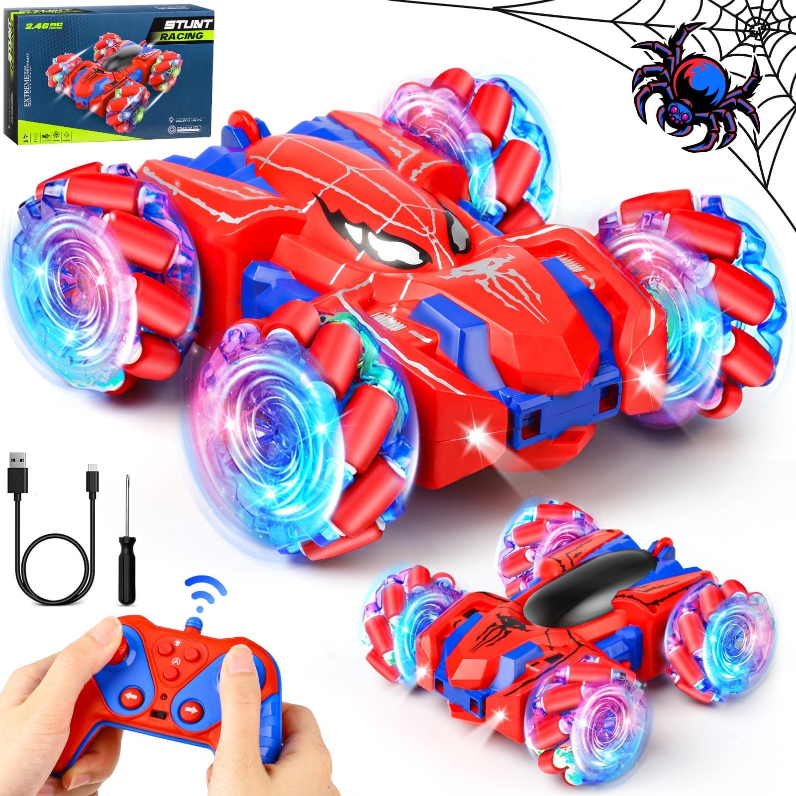 Hot Bee Double-Sided RC Stunt Car, 360° Spins Spider 4WD Remote Control ...