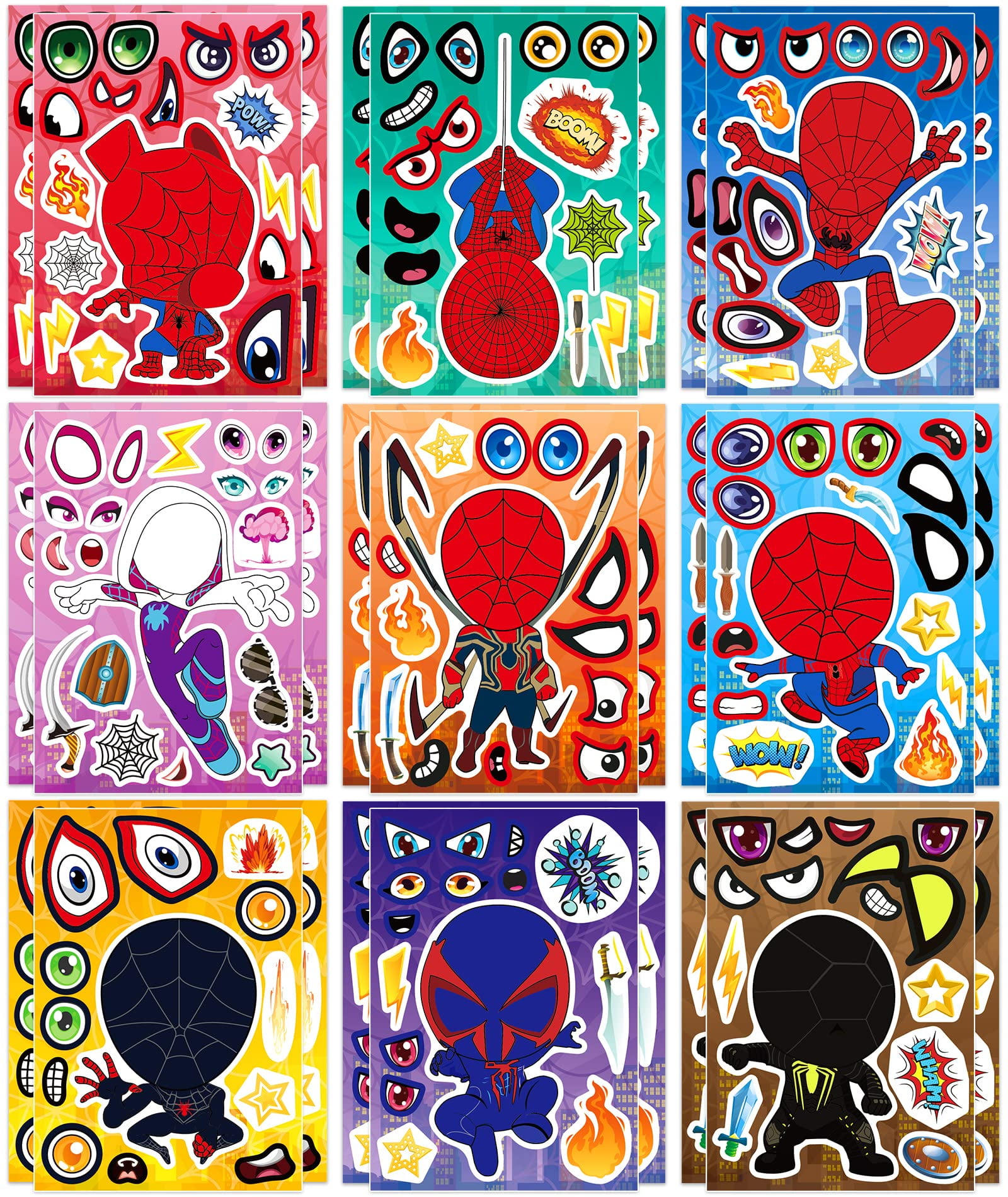 Spider Sheet Stickers for Kids Crafts BSL1 -27 Sheets Different Make a ...