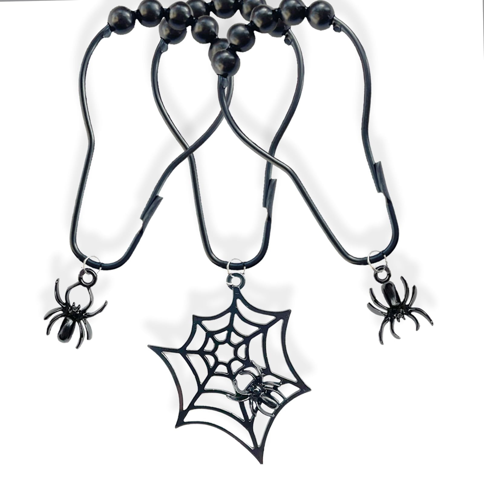 Spider Shower Curtain Hooks, Set of 12, Black Metal Gothic Spider Web ...