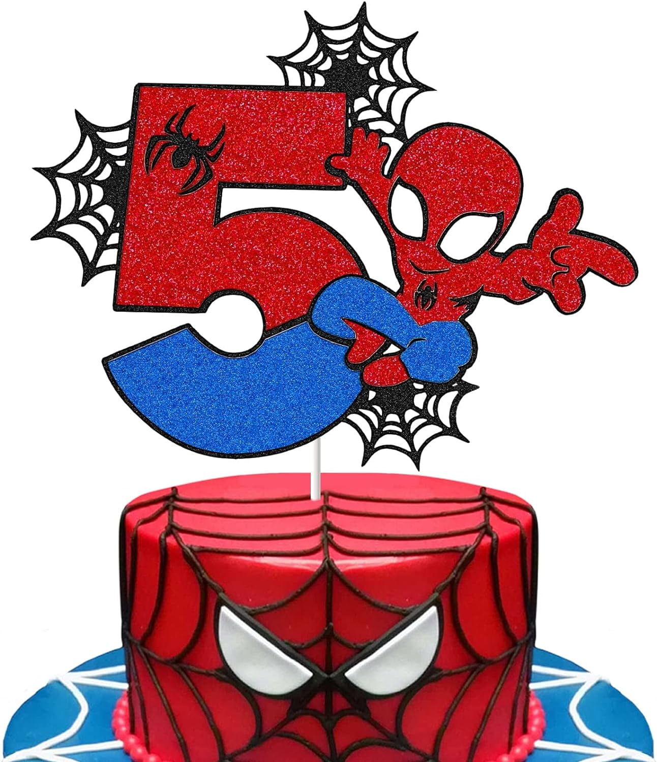 Spider Superhero 5th Birthday Cake Topper - Boys Girls Large Double ...