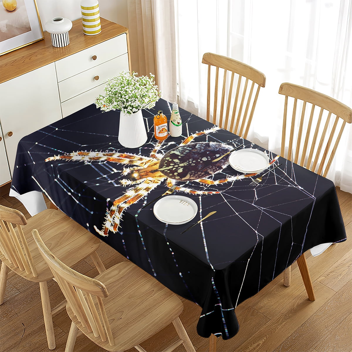 Spider Tablecloth Scary Wildlife Spider Unique r Rectangular Tablecloth ...