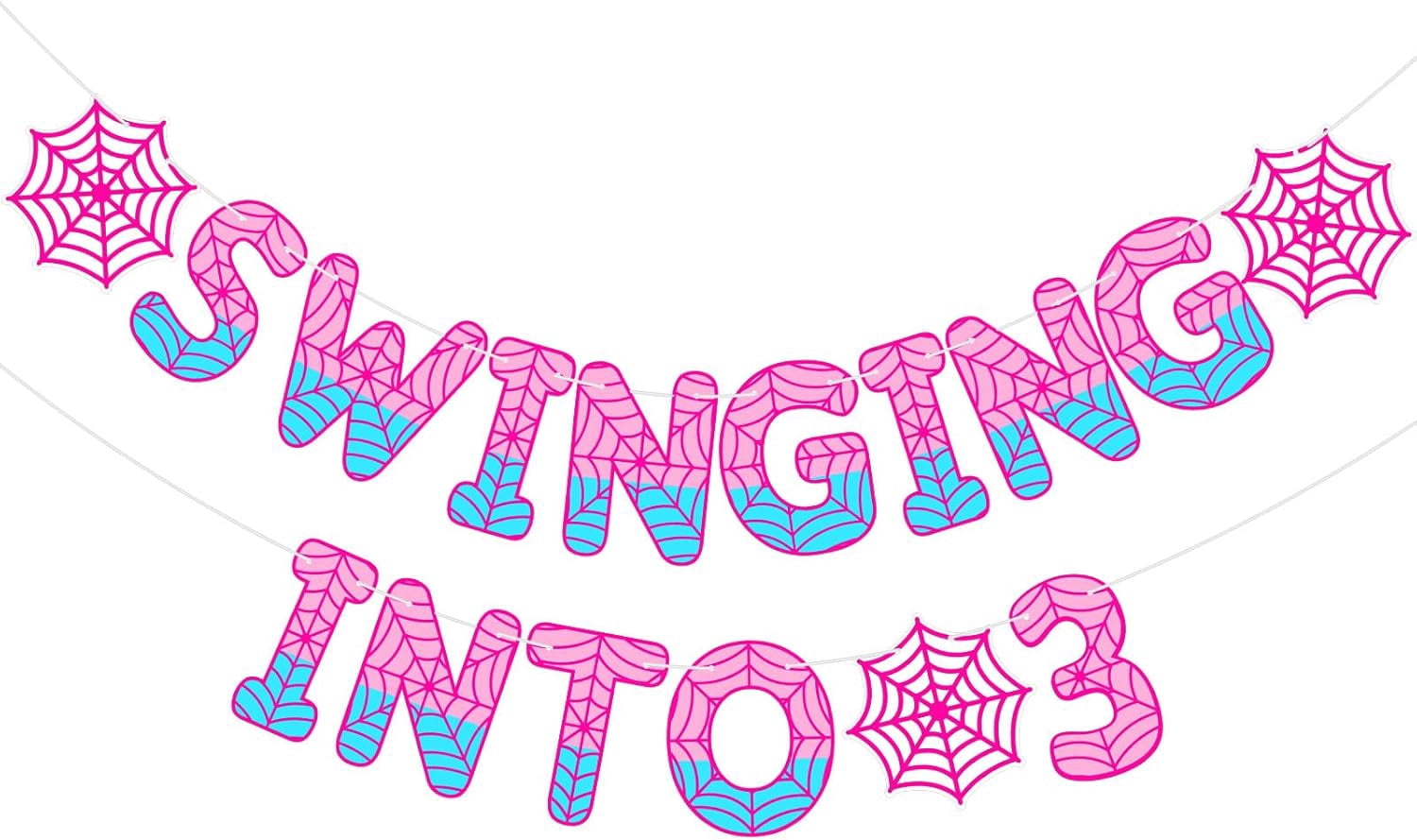 Spider Theme 3rd Birthday Banner, Pre-strung Swinging into 3 Banner ...