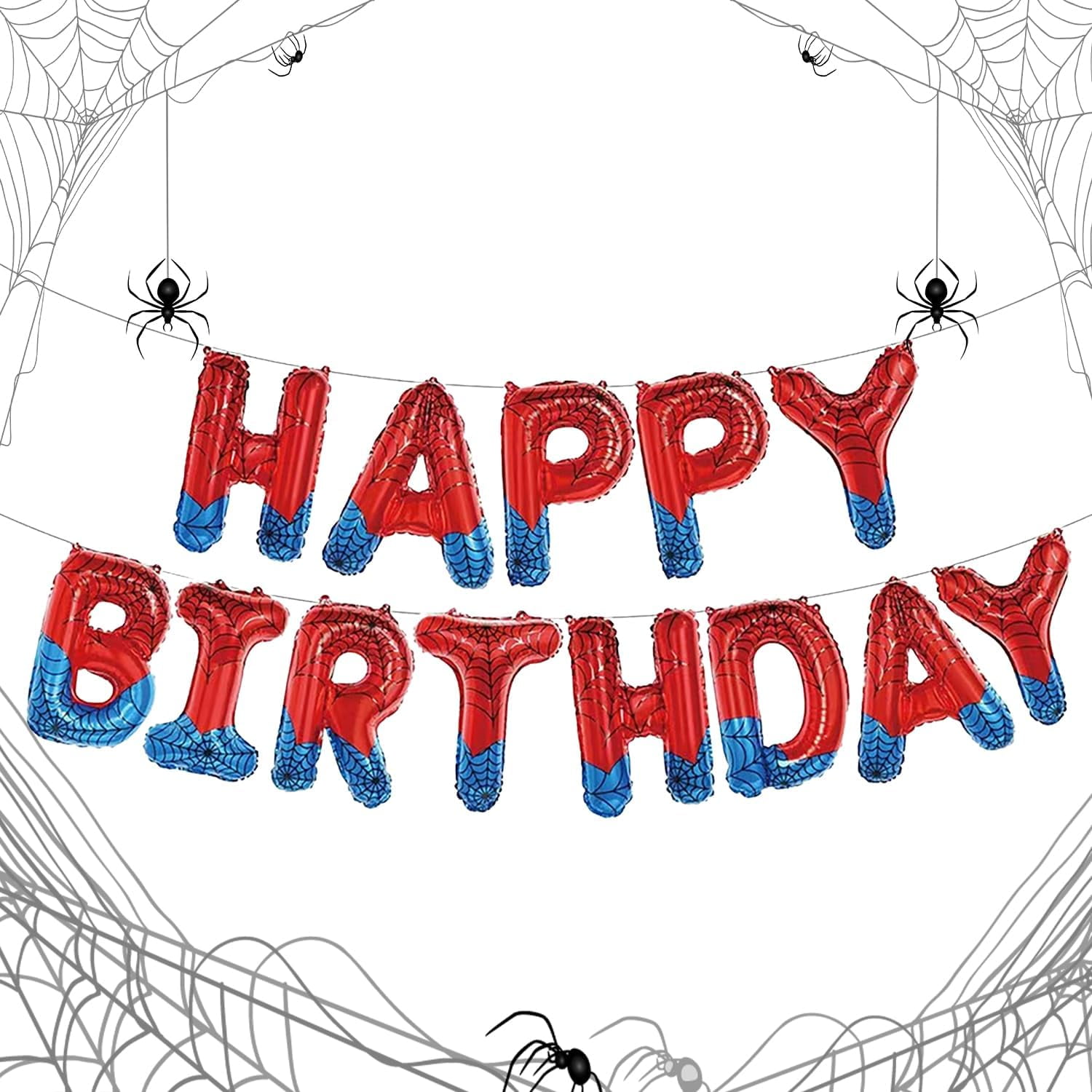 Spider Theme Happy Birthday Letter Balloons Banner, Red and Blue, Party ...