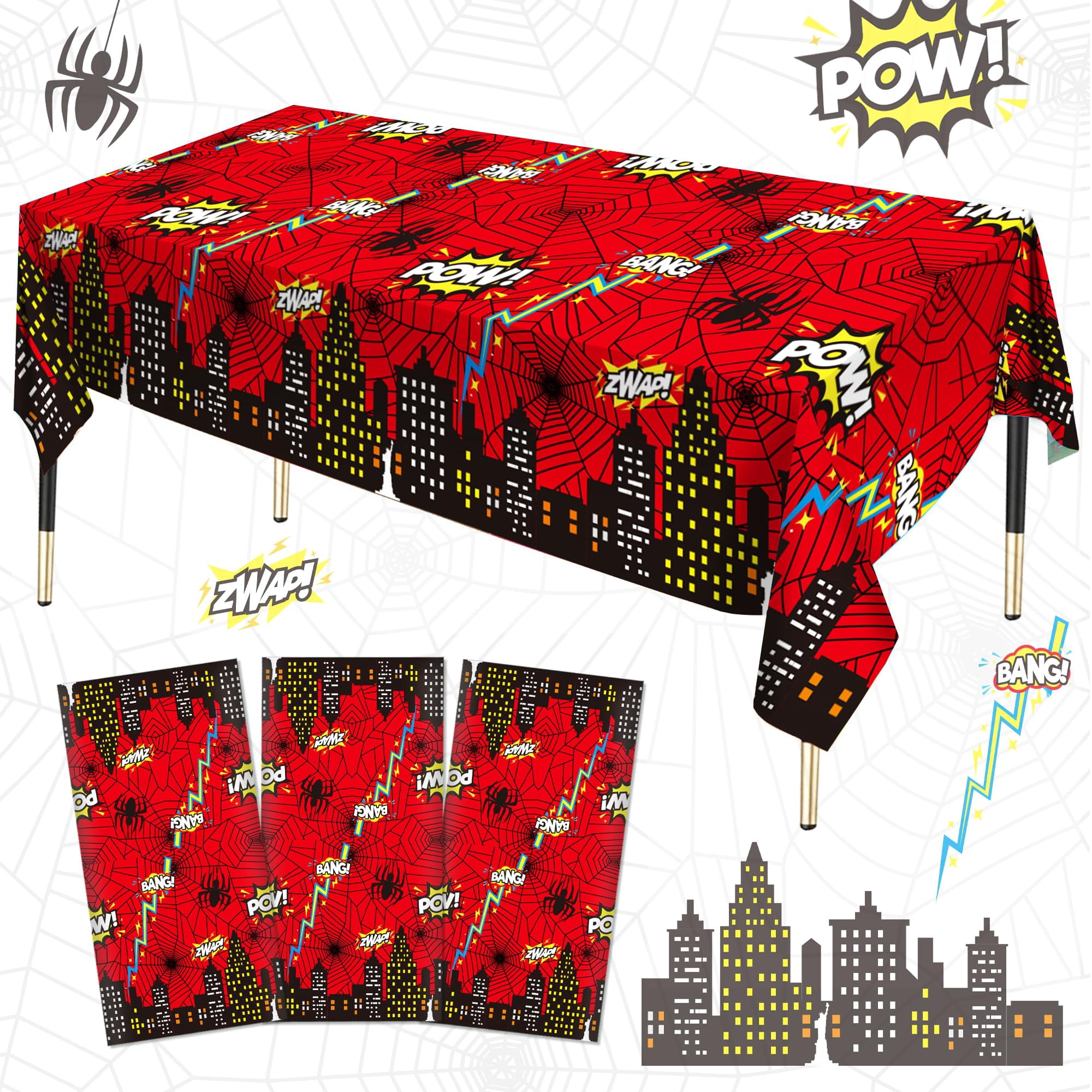 Spider Theme Party Tablecloth 3 PCS, Plastic Disposable Superhero ...