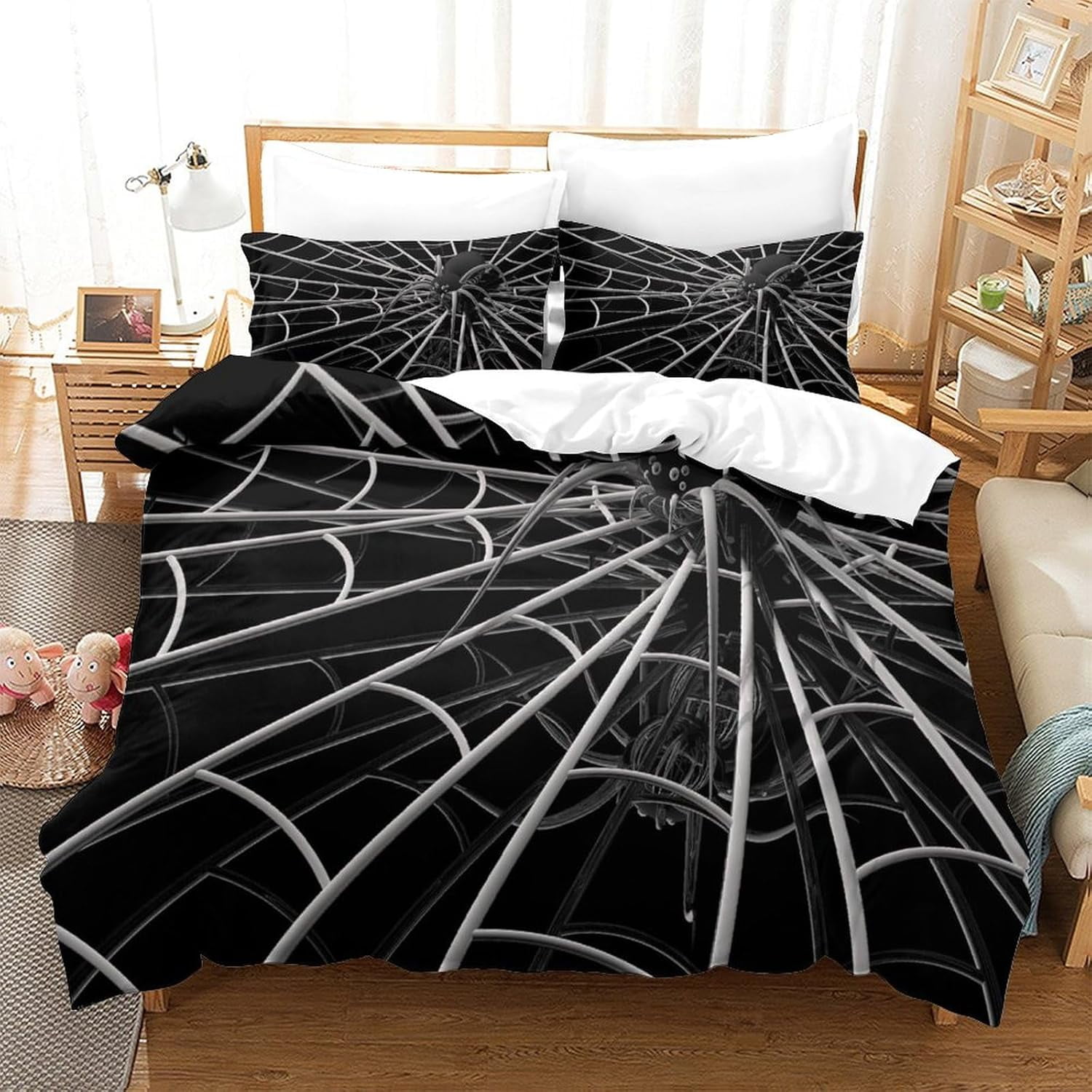 Spider Themed Bed 3 Piece Set Scary Halloween Black Spider Web Duvet ...