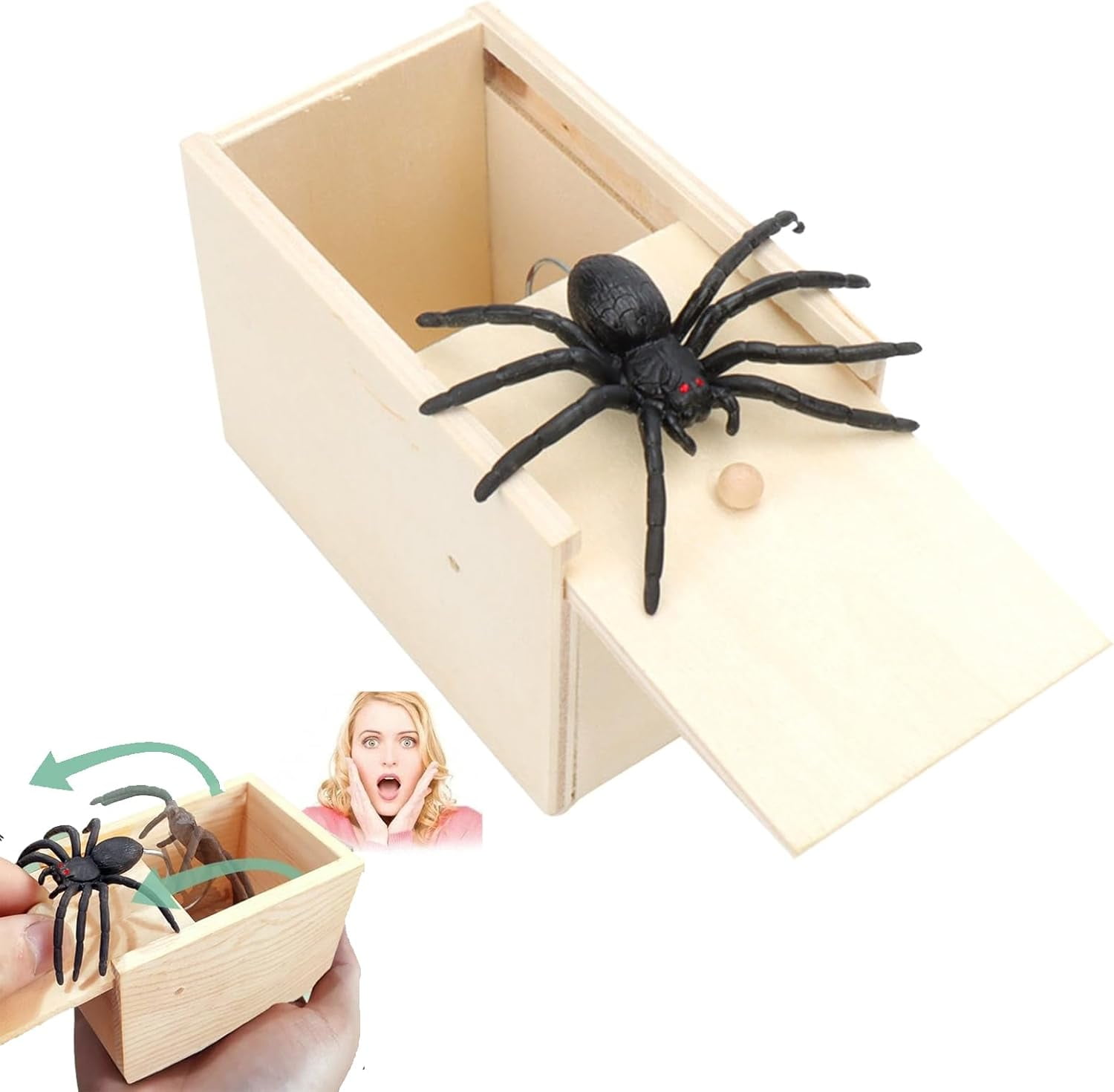 Spider Trick Surprise Box, Halloween Spider Scared Wooden Box Prank Toy ...