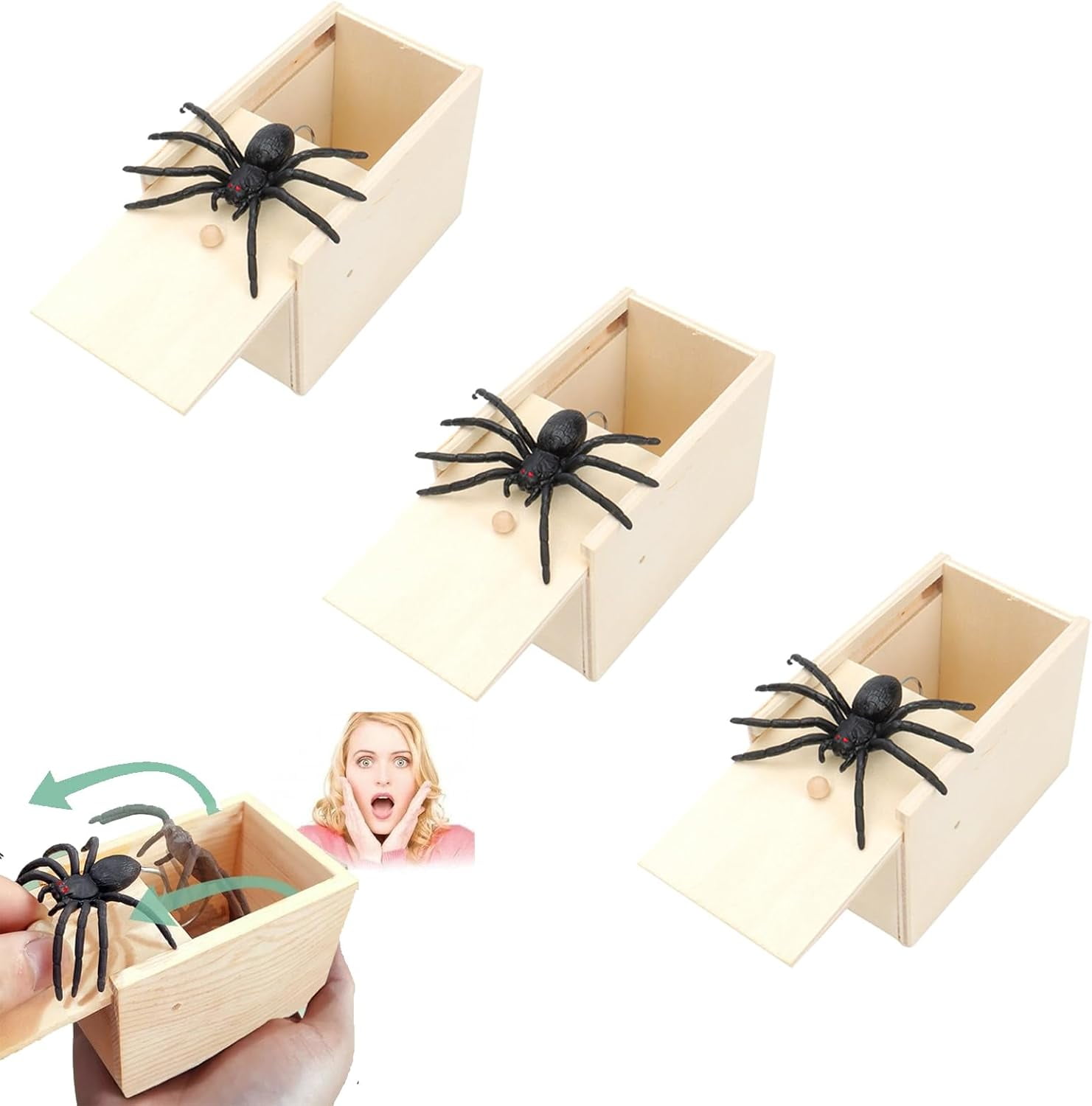 Spider Trick Surprise Box, Halloween Spider Scared Wooden Box Prank Toy ...