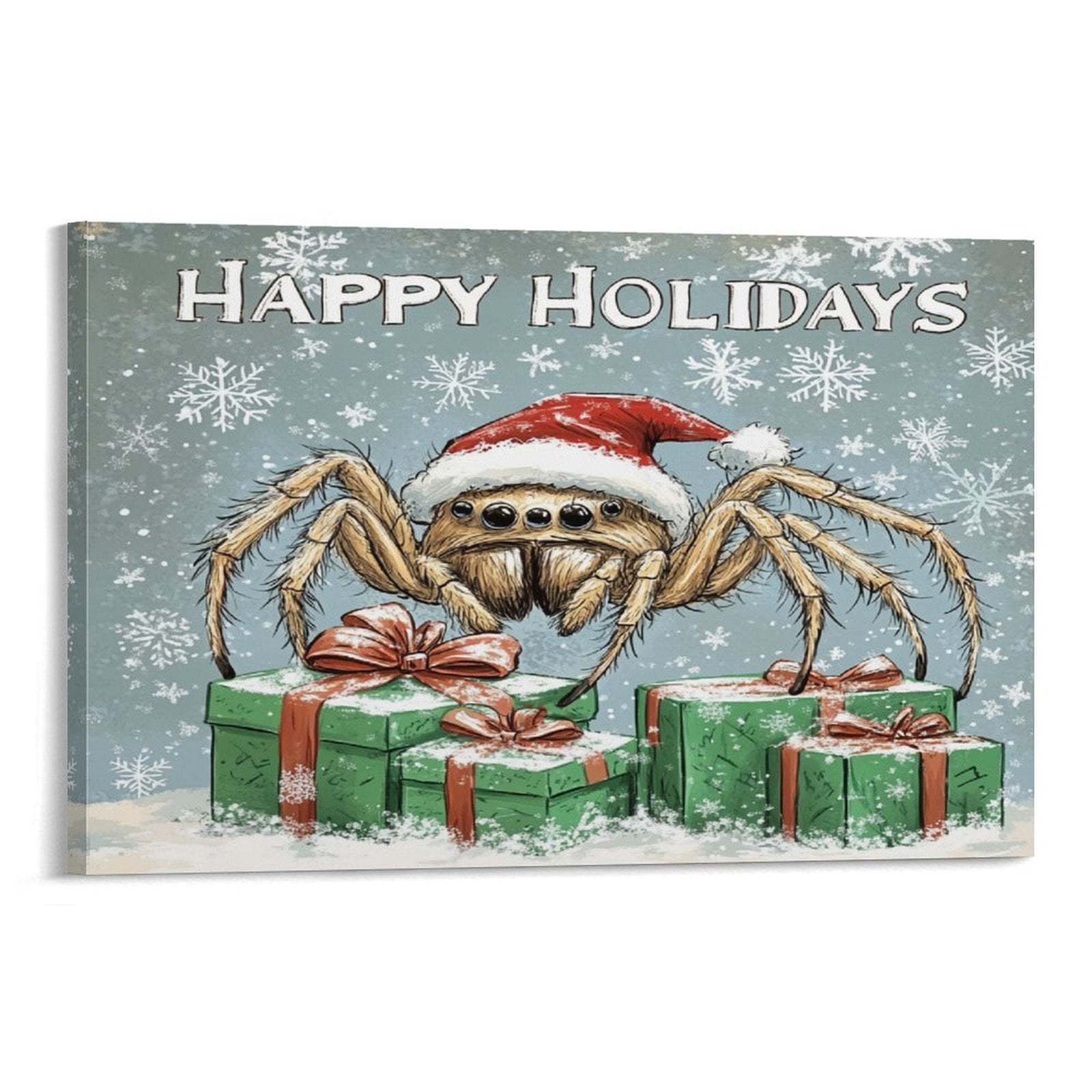 Spider Wearing Santa Hat Holding Present Boxes Wall Art Pictures ...