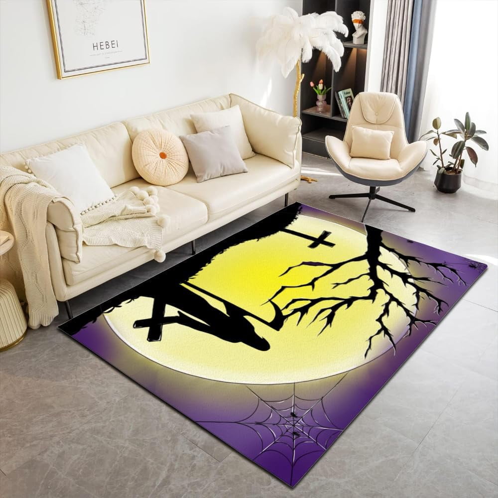 Spider Web Area Rug, Halloween Ghost Carpet Large Indoor Area Carpet ...