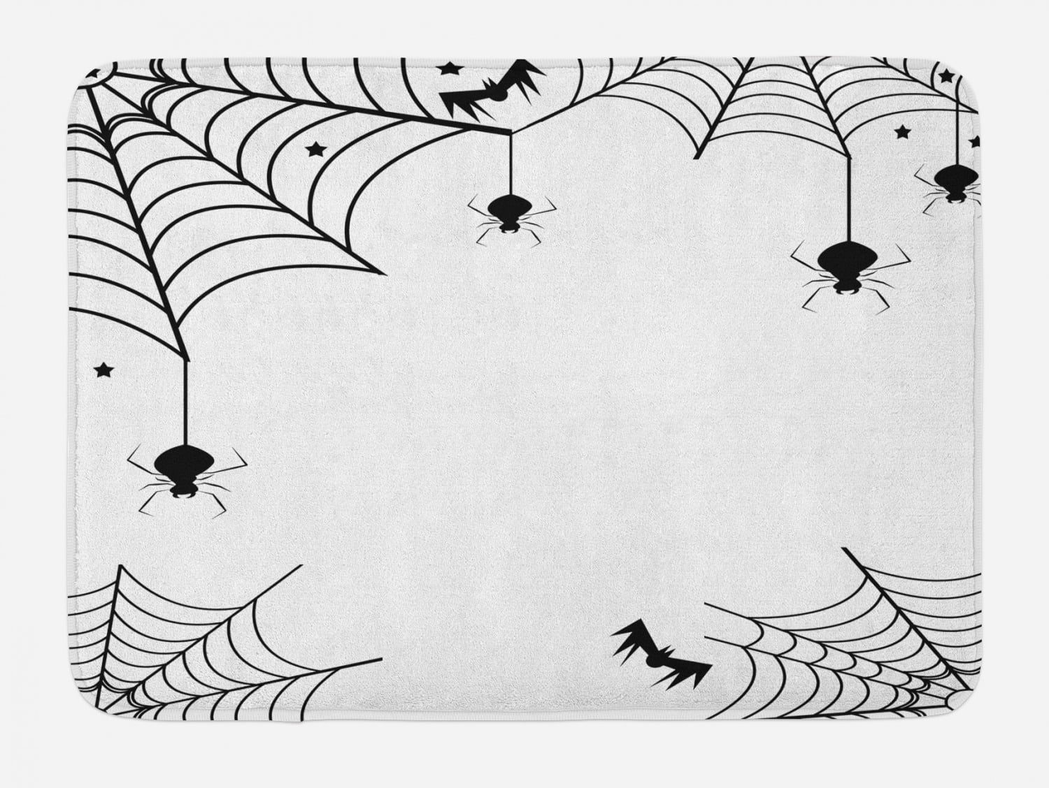 Spider Web Bath Mat, Spiders Bats and Little Stars Monochrome Cobwebby ...