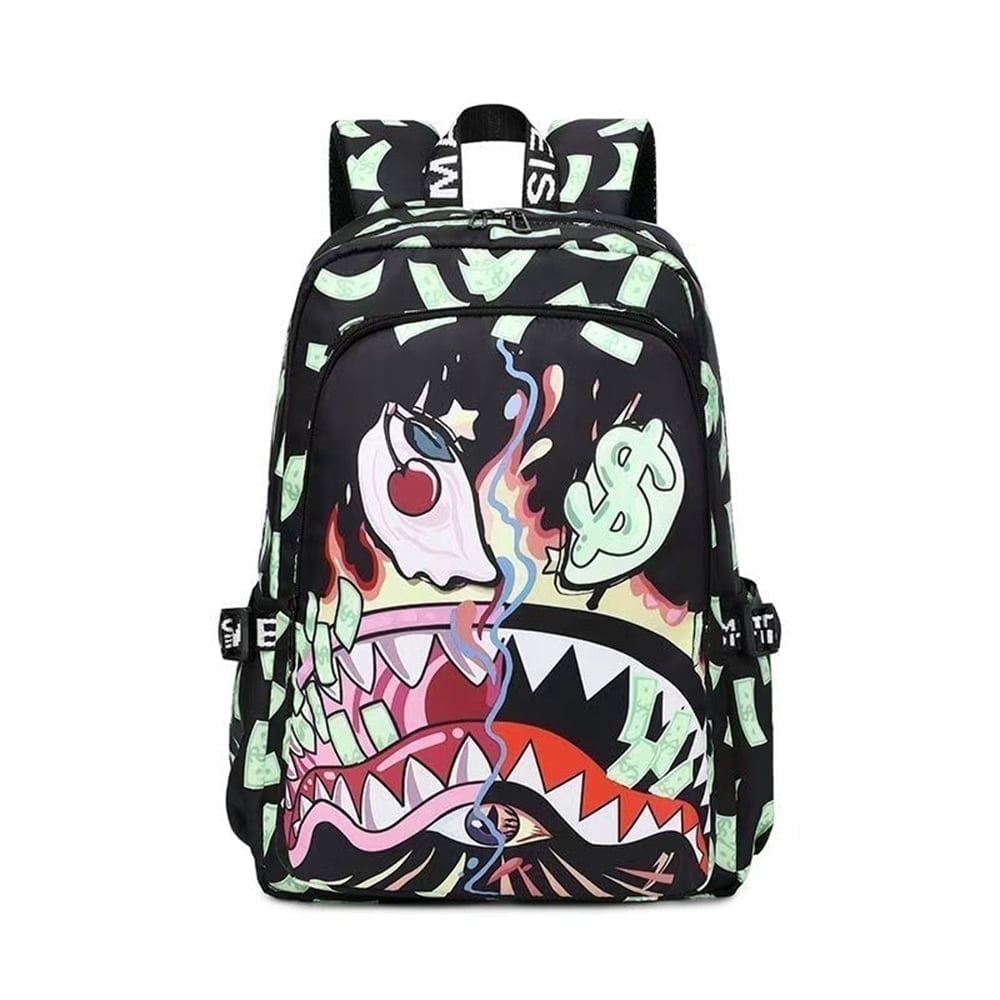 Shark Mouth Fashion Backpack for Boys Girls, Camo Big Capacity Bookbag ...
