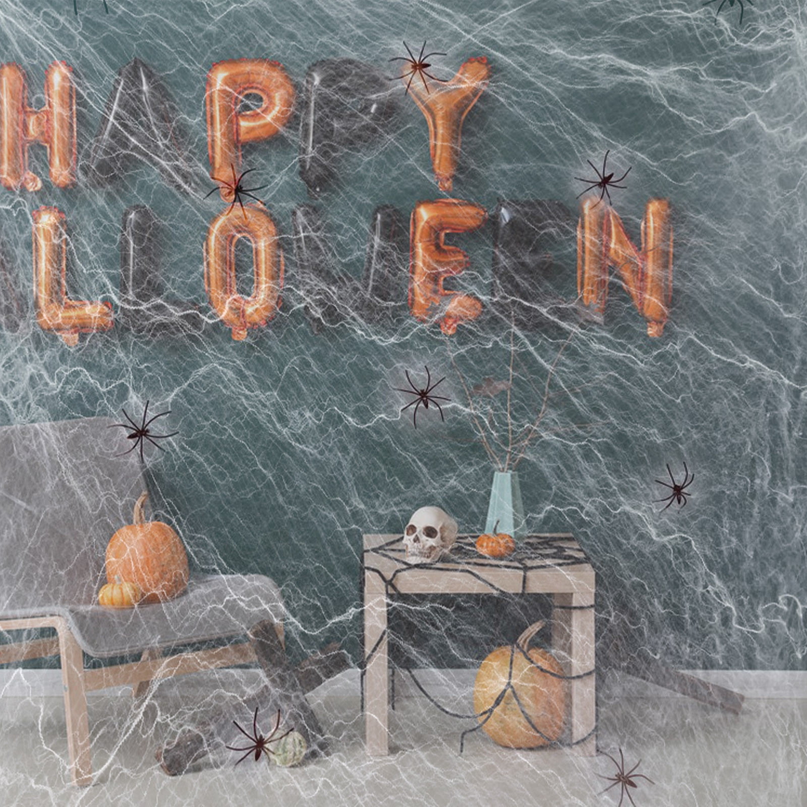 Spider Web Cotton + Fake Spider Set B, Realistic Halloween Spider Decor ...