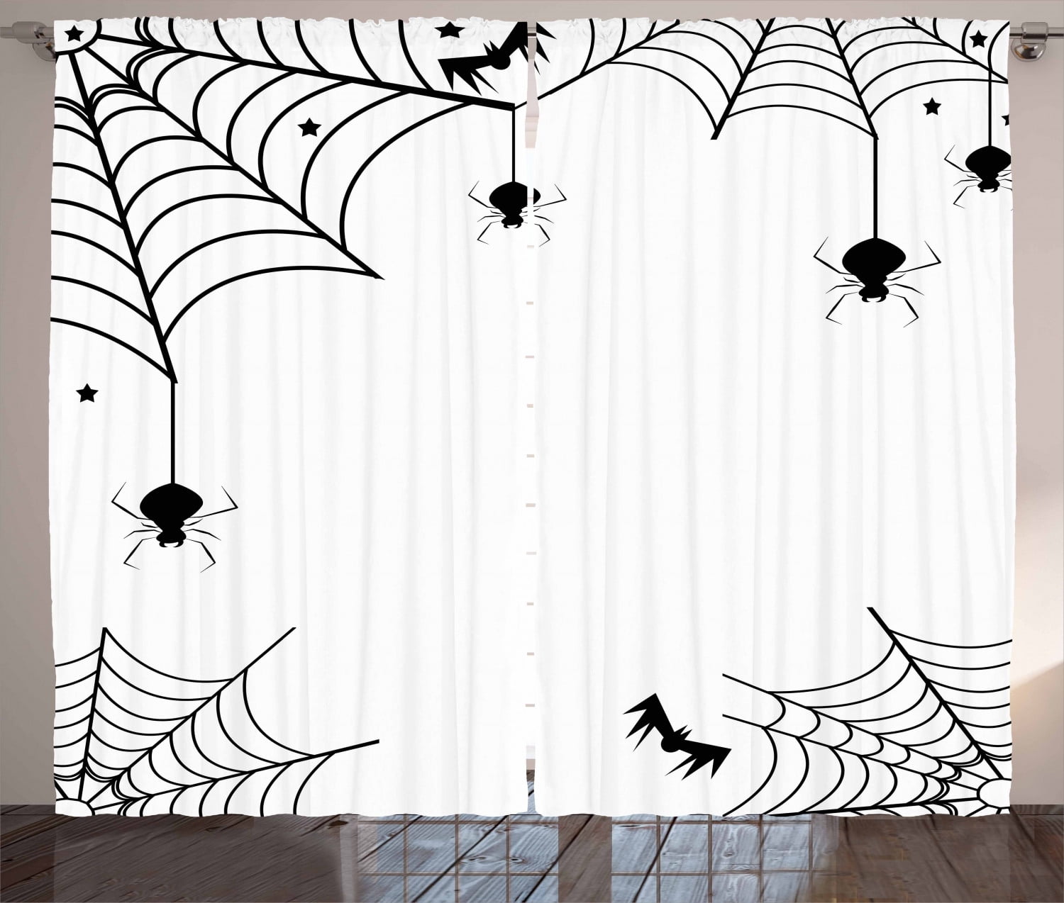 Ambesonne Halloween Curtains 2 Panel Set, Spiders Bats Simplistic, 108 ...