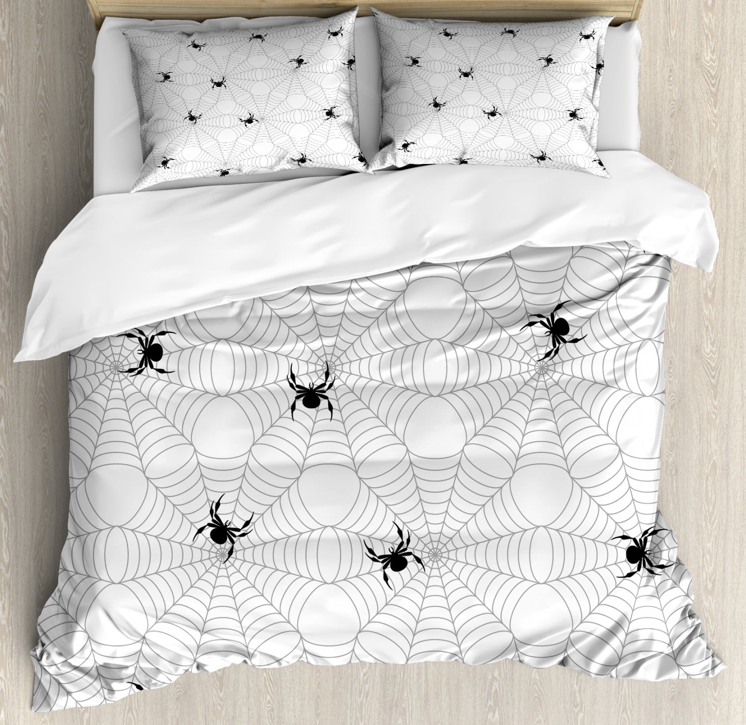 Spider Web Duvet Cover Set King Size, Pale Colored Webs with Spiders ...