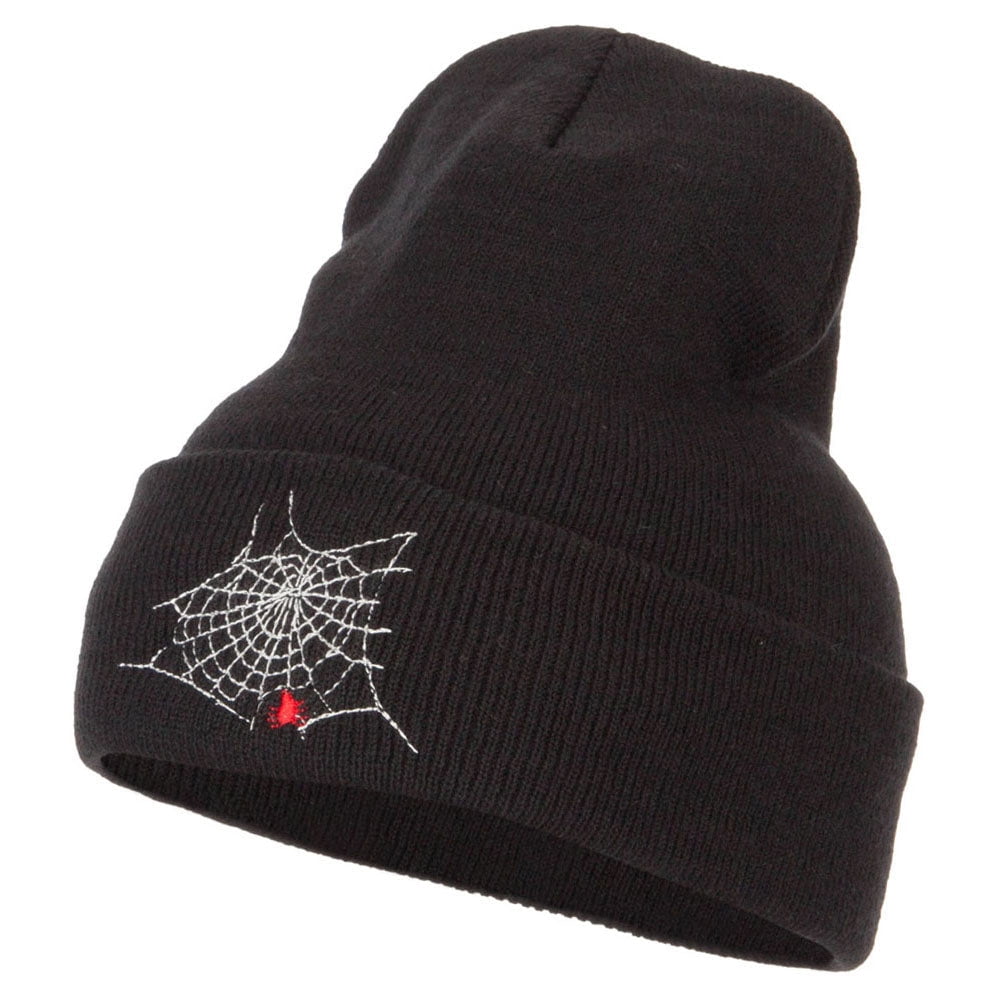 Spider Web Embroidered Long Beanie - Black OSFM - Walmart.com
