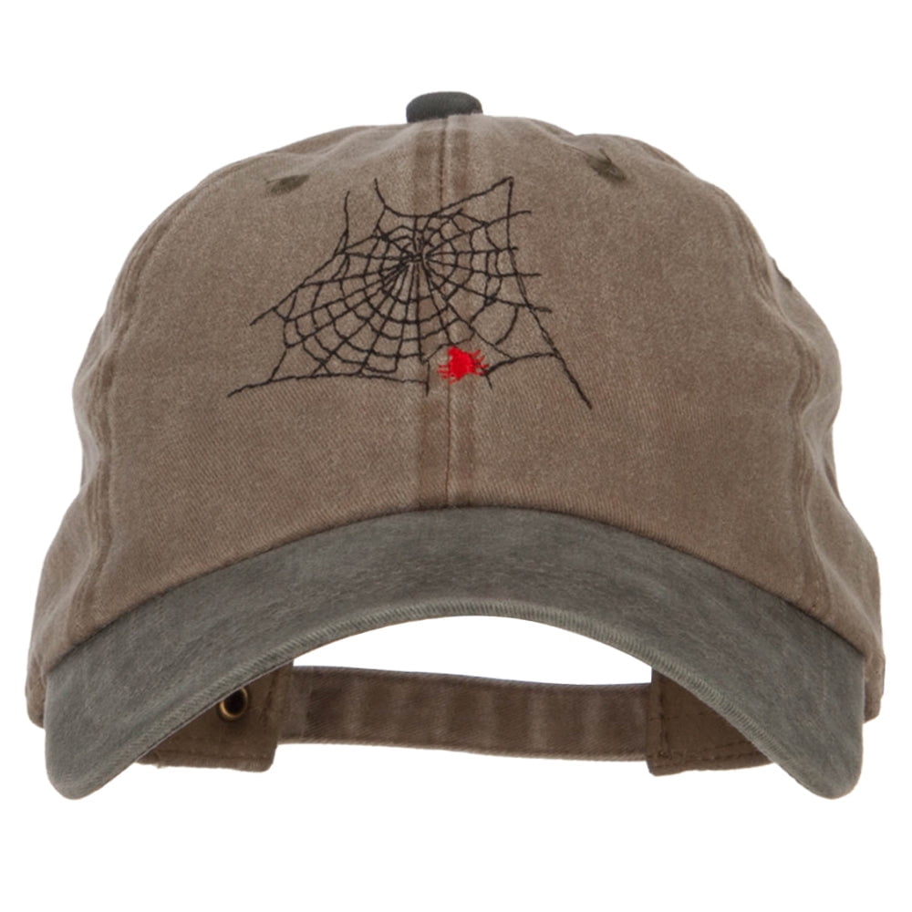 Spider Web Embroidered Unstructured Cotton Cap - Khaki Green OSFM ...