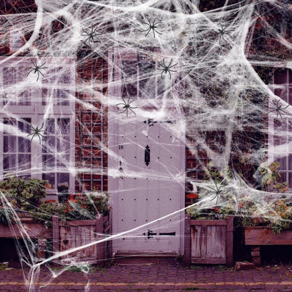 Spider Web Halloween Decorations Outdoor, Stretchy Spider Webbing with ...