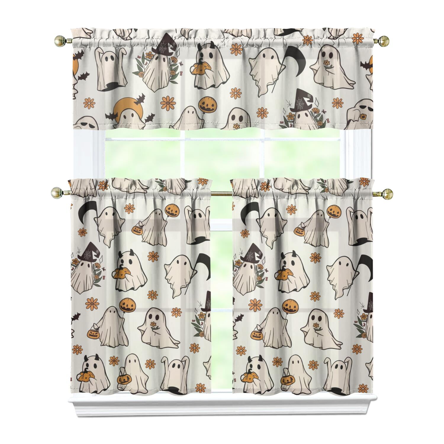 Spider Web Halloween Kitchen Curtains - Gothic Cobweb Pattern Tier and ...