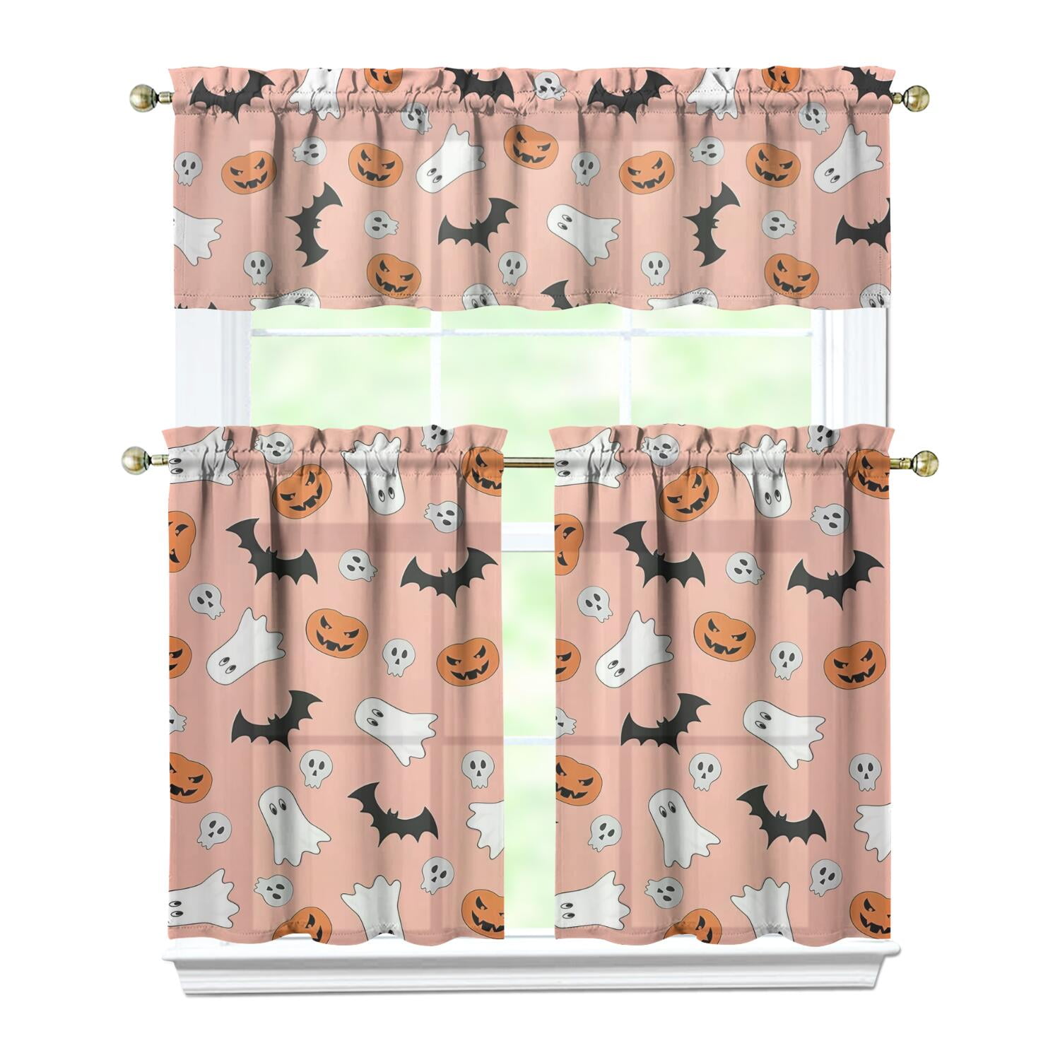 Spider Web Halloween Kitchen Curtains - Gothic Cobweb Pattern Tier and ...