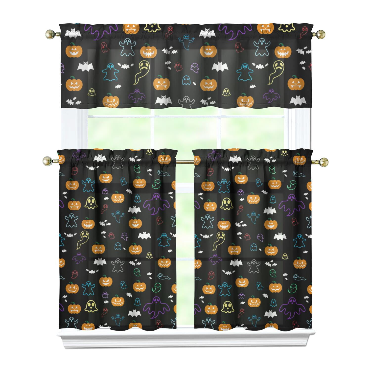 Spider Web Halloween Kitchen Curtains - Gothic Cobweb Pattern Tier and ...