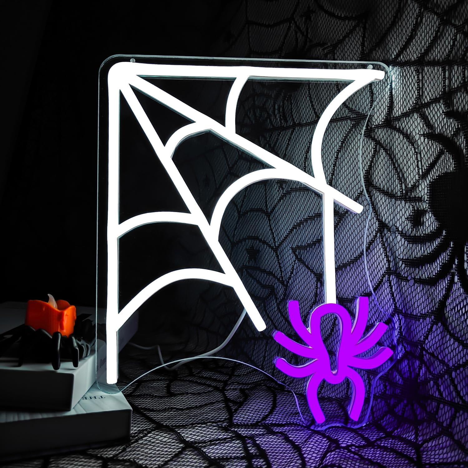 Spider Web Halloween Neon Sign for Wall Art Decor LED Light Signs for ...