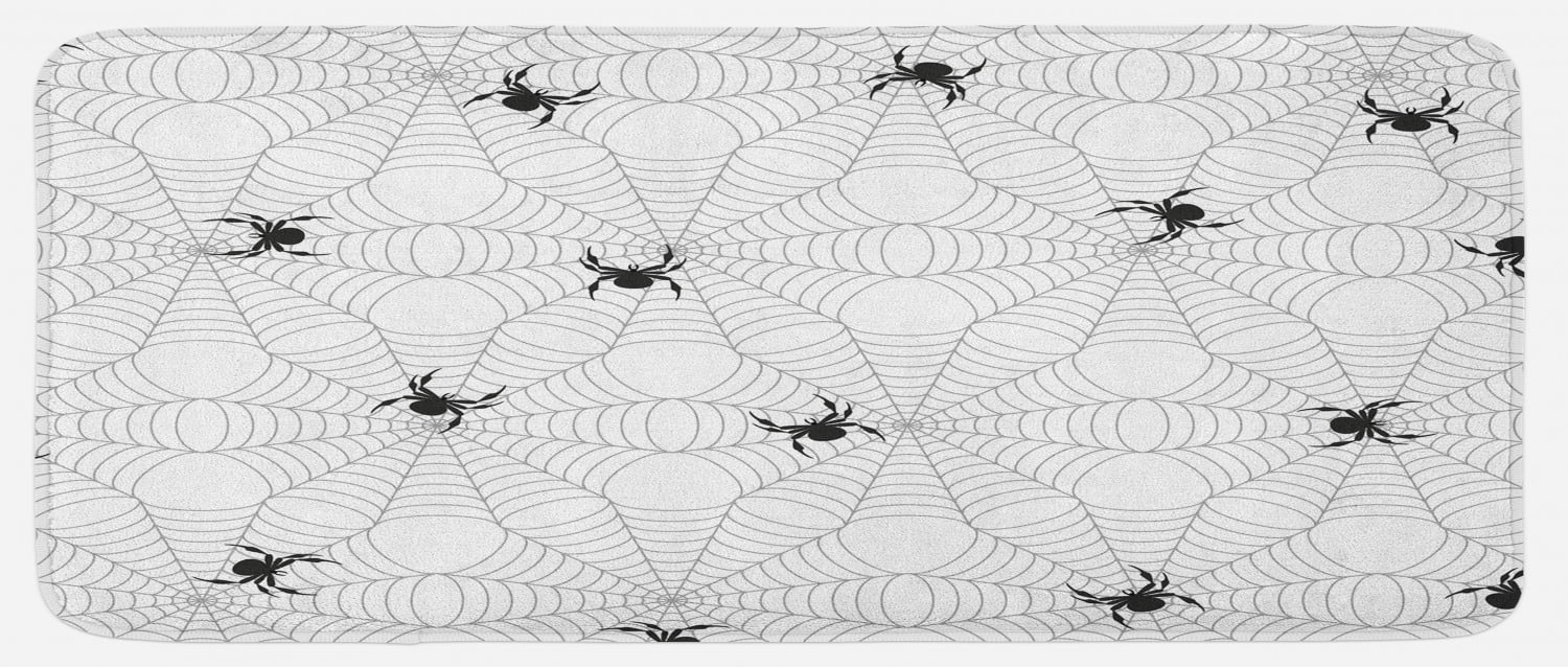 Spider Web Kitchen Mat, Pale Colored Webs with Spiders Scary Black ...