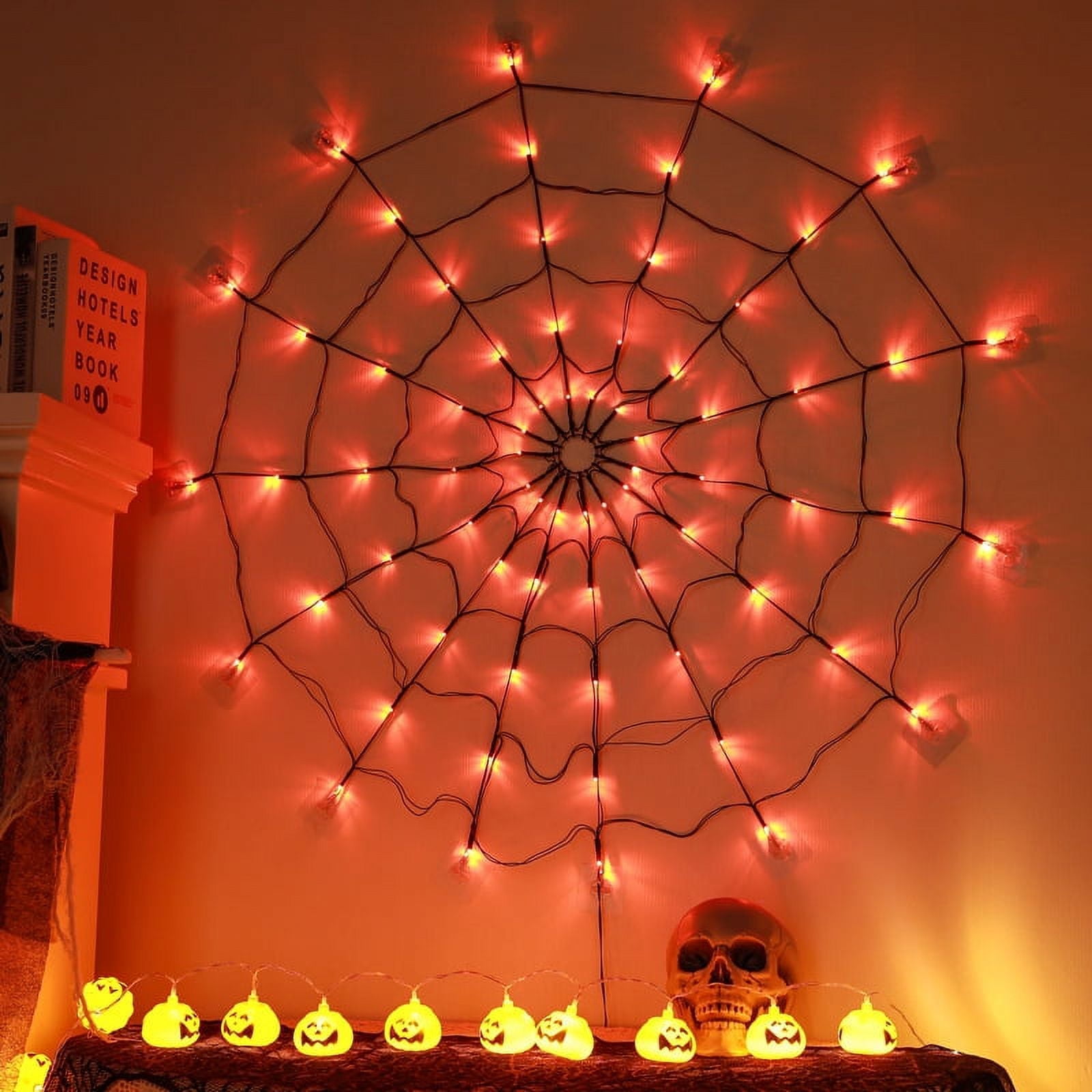 Spider Web Lights 4FT Diameter 70 LED with Black Spider, Waterproof ...