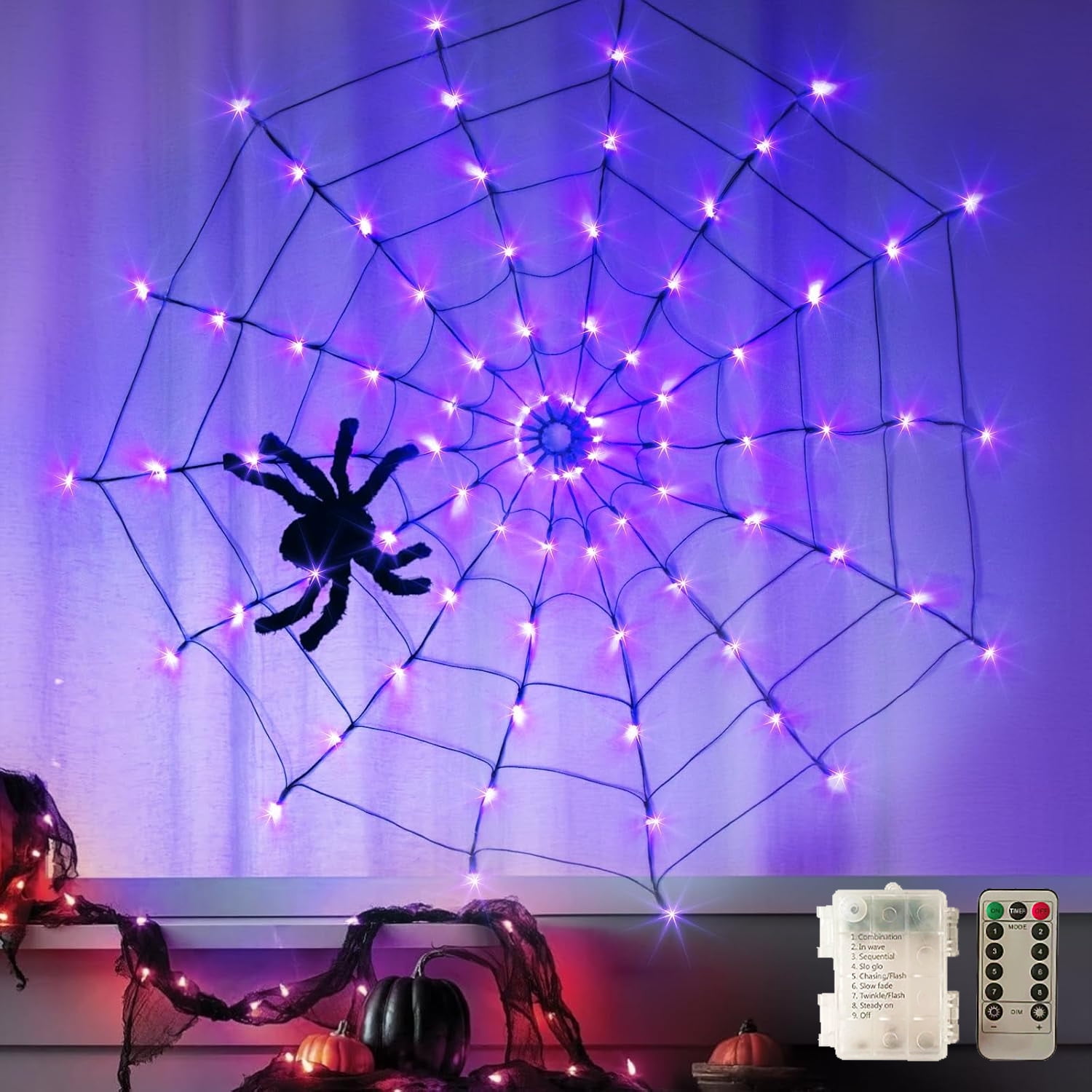 Spider Web Lights Decorations Outdoor, Dia.3.93Ft 70 LED Lighted Spider ...