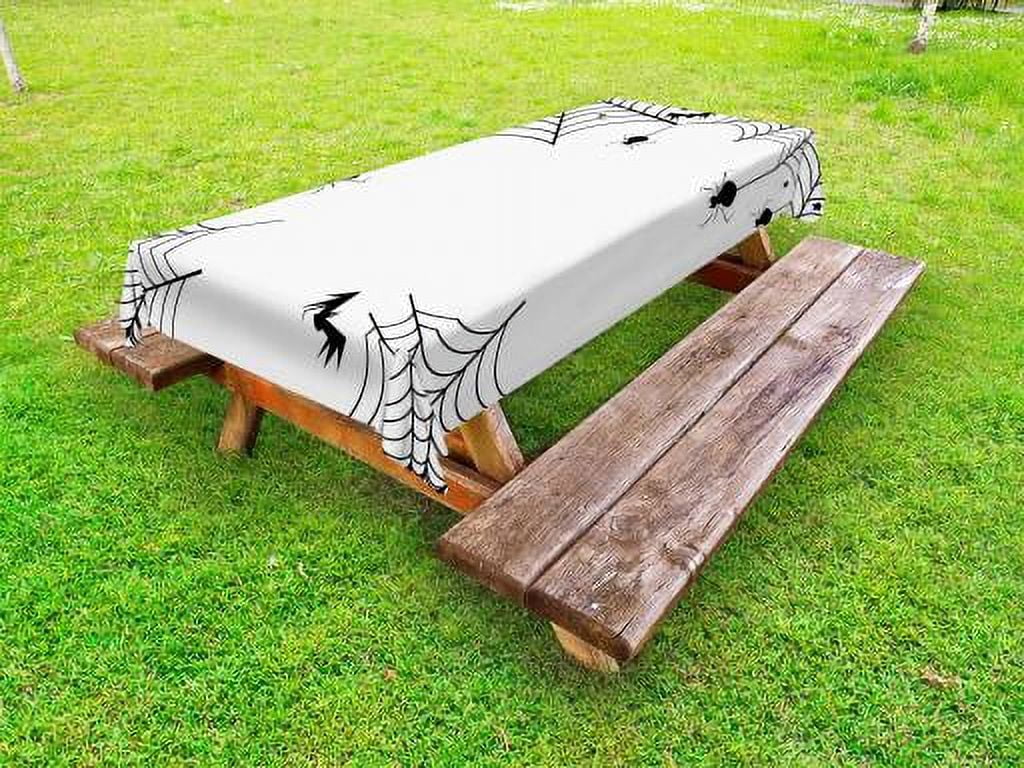 Spider Web Outdoor Tablecloth, Spiders Bats and Little Stars Monochrome ...