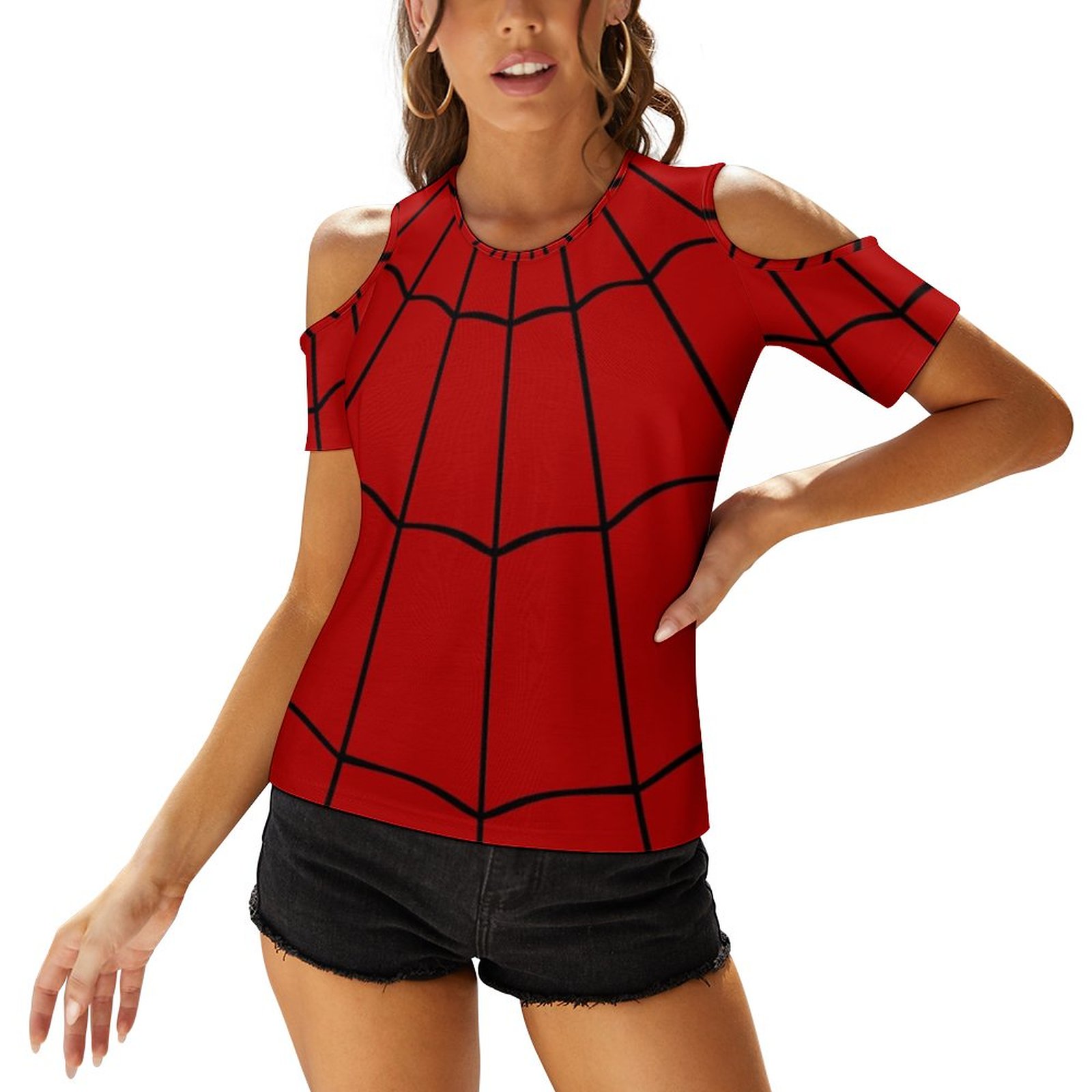 Spider Web-Red Sexy And Club Fashion Female T-Shirt Short Sleeve Off ...