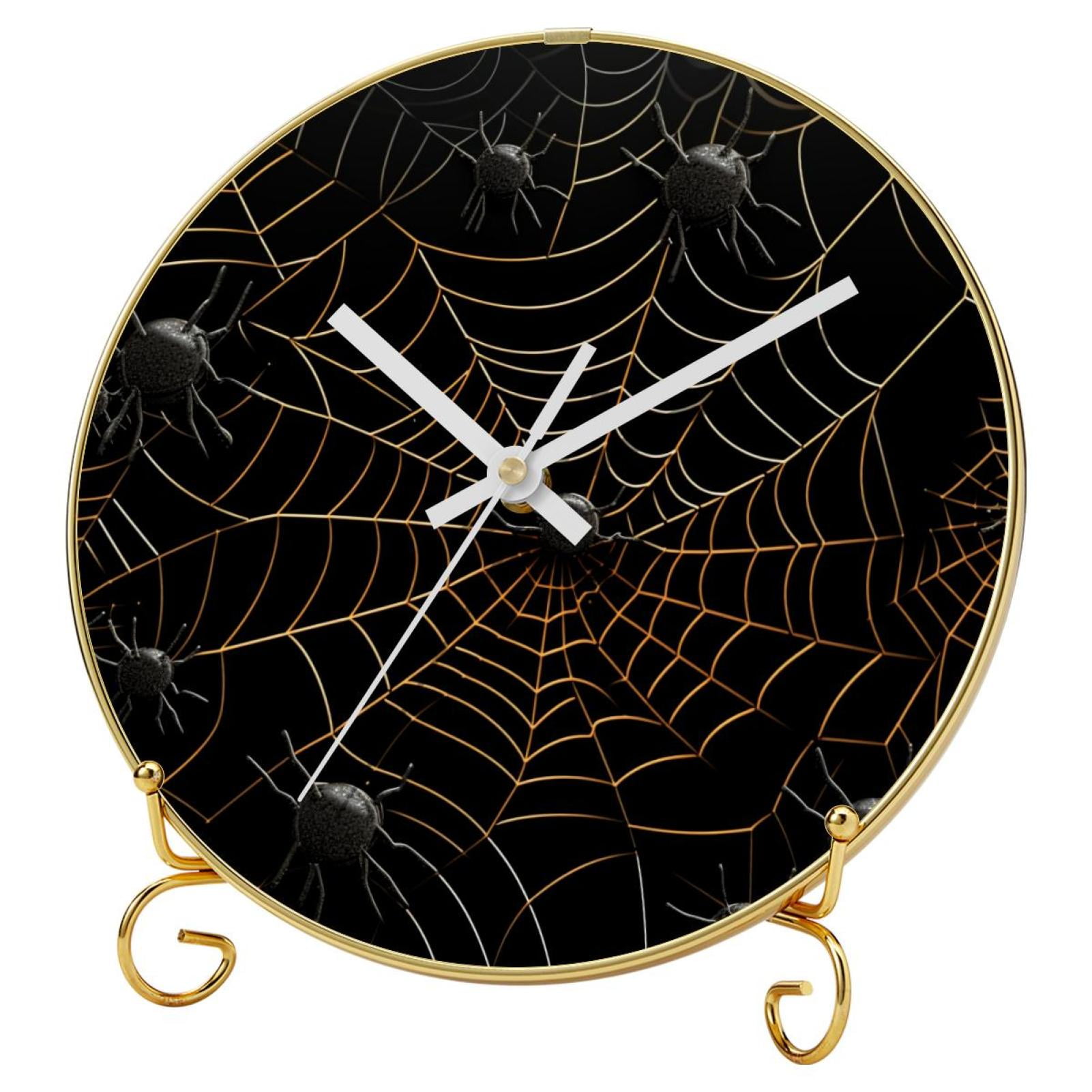Spider Web Round Wall Clock with Printed Design, Hooks and Gold Stand ...