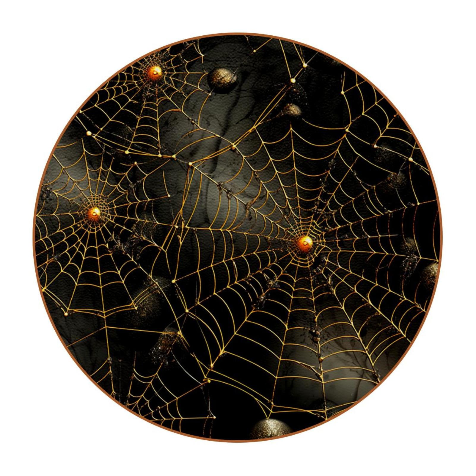 Spider Web Set of 6 Round Microfiber Leather Coasters, 11x11 cm/4.3x4.3 ...