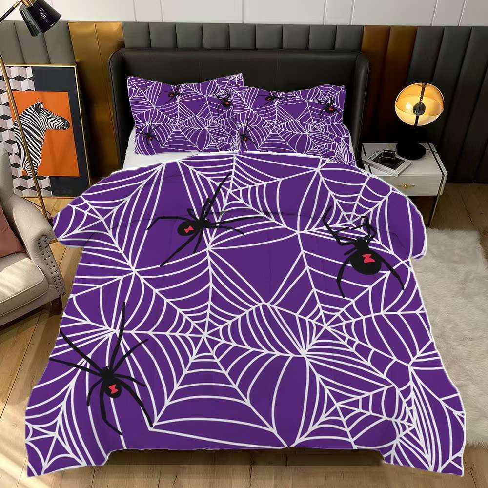Spider Web Spider Purple Comforter Set Queen Size Bedding Set For Travl ...