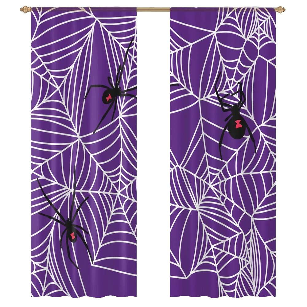Spider Web Spider Purple Sheer Window Curtains for Living Room Kitchen ...
