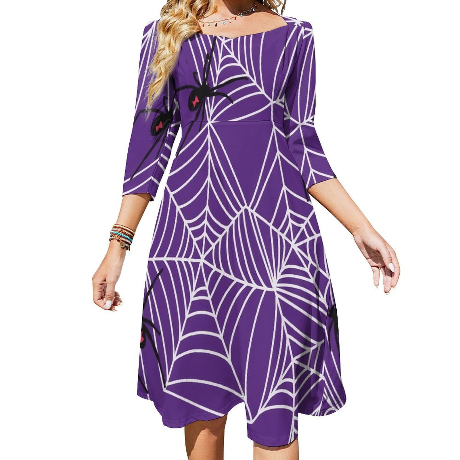 Spider Web Spider Purple Sweetheart Knot Flared Dress Fashion Design ...