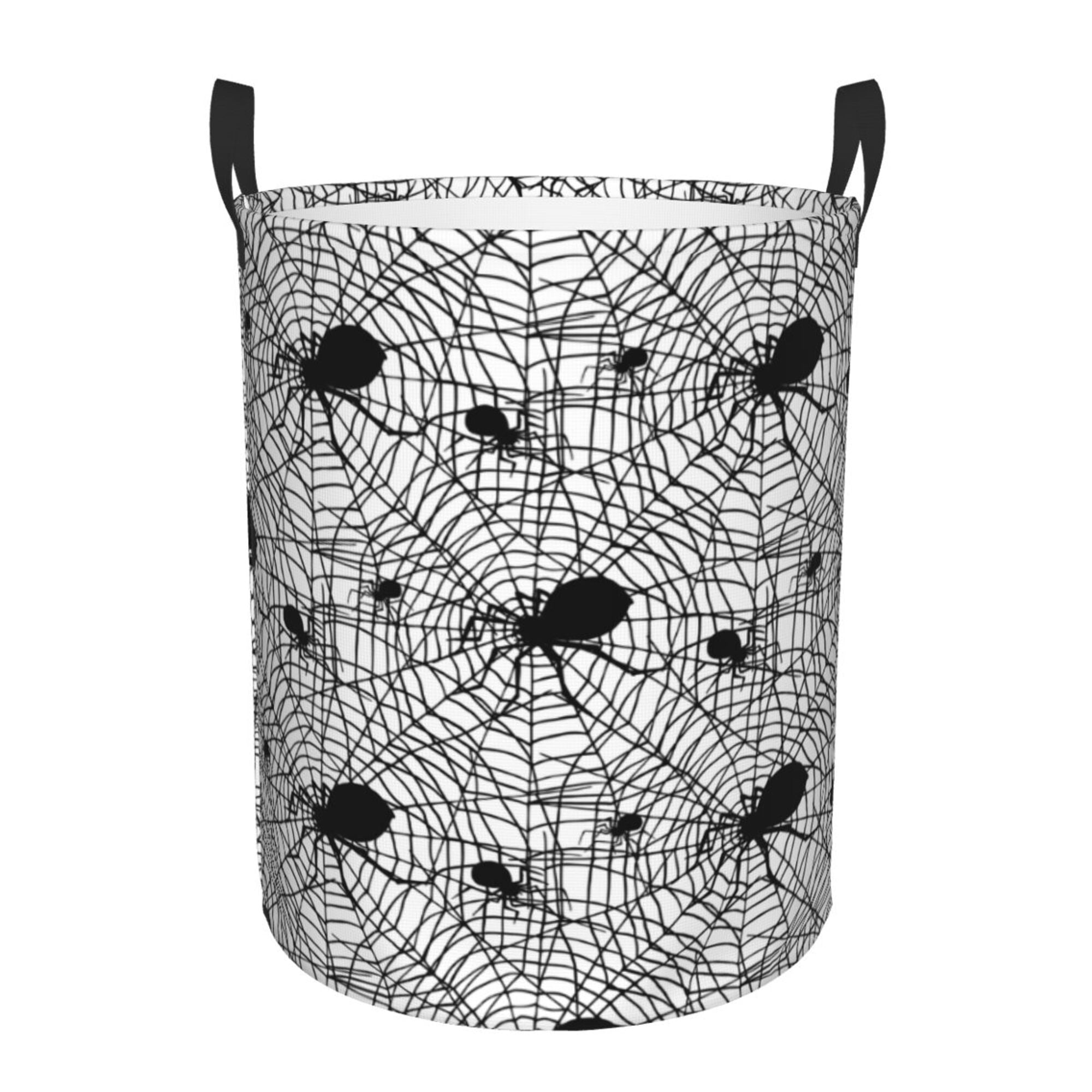 Spider Web Spooky Spiders Circular Laundry Basket (With Handle ...