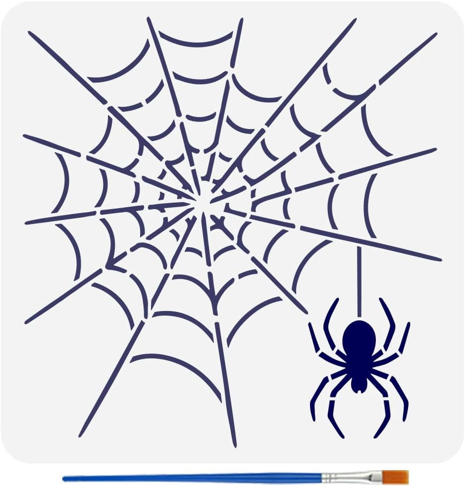Spider Web Stencil with 1Pc Plastic Brush 11.8x11.8 inch/30x30cm Spider ...