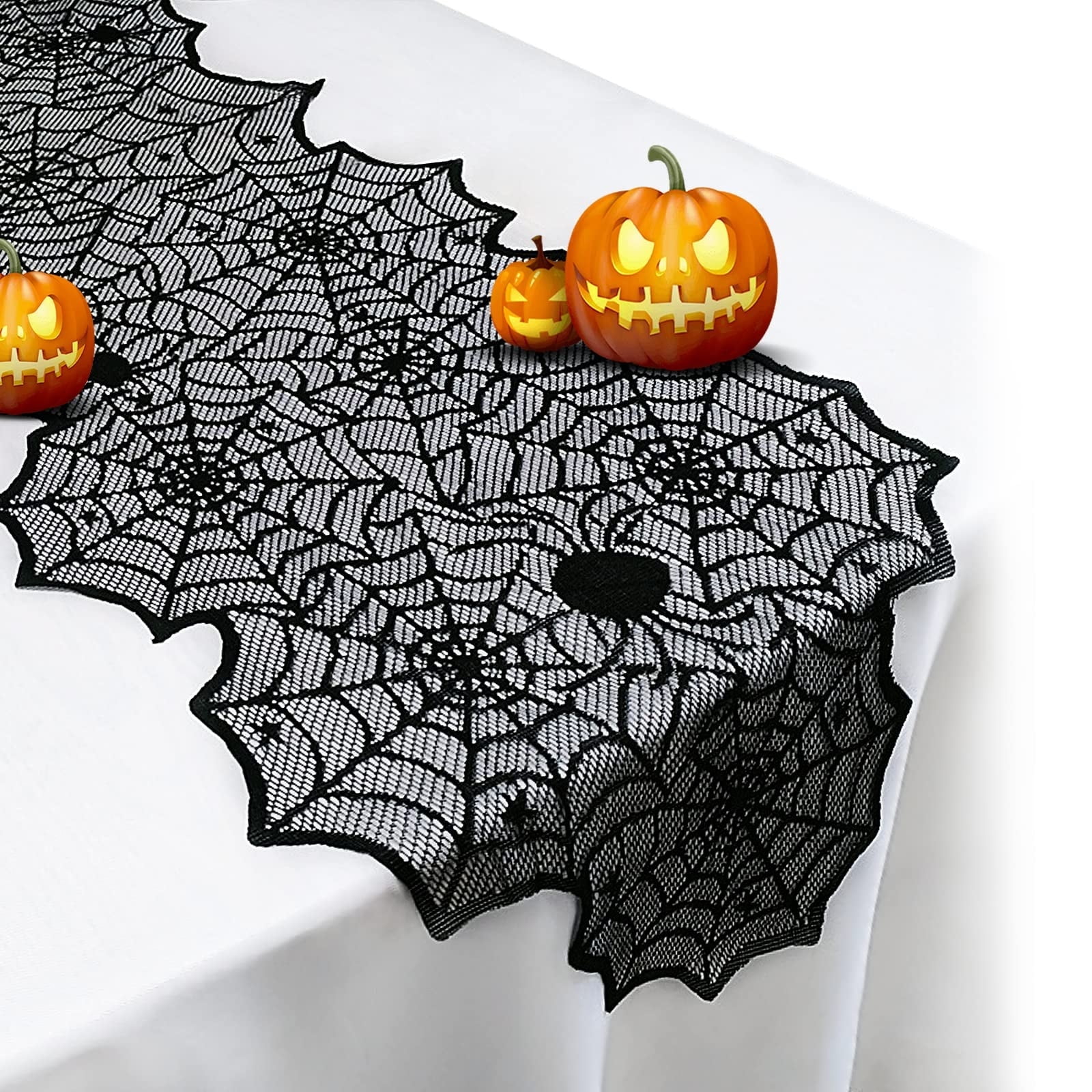 Spider Web Table Runner, 18x72 Inch Black Lace Halloween Table Decor ...