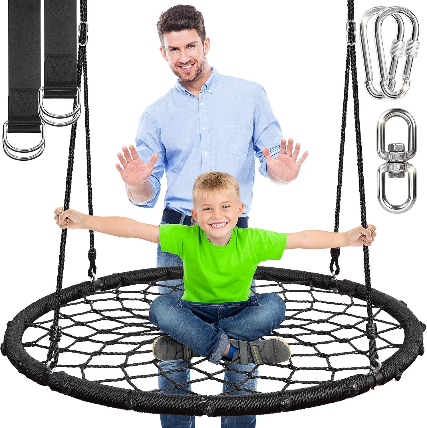 Spider Web Tree Swing with Hang Kit and Center Spinner 40" 600 Lbs Kids ...