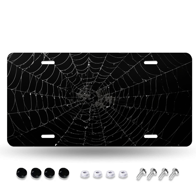 Spider Web with Water Drops in Black and White License Plate Frame ...