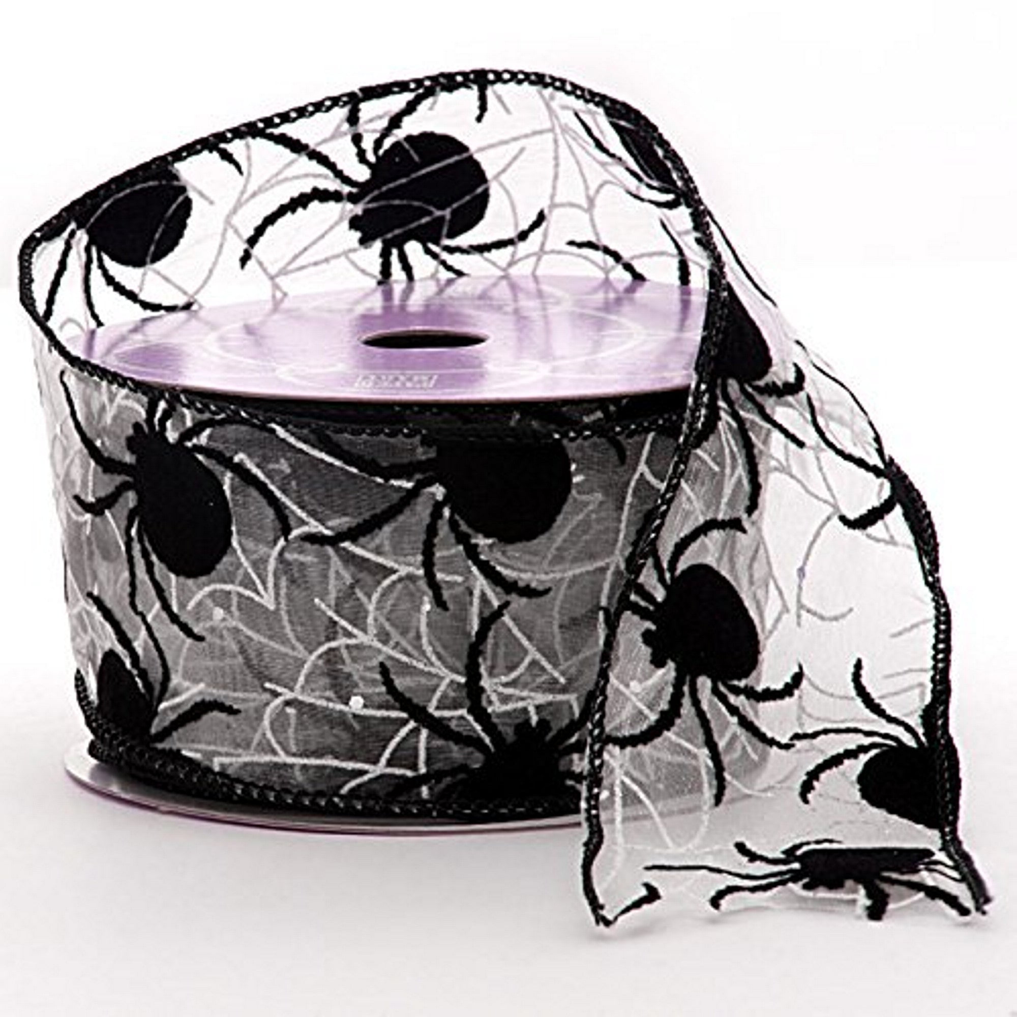 Spider Web White and Black Sheer Wired Halloween Ribbon - 2 1/2 Inches ...