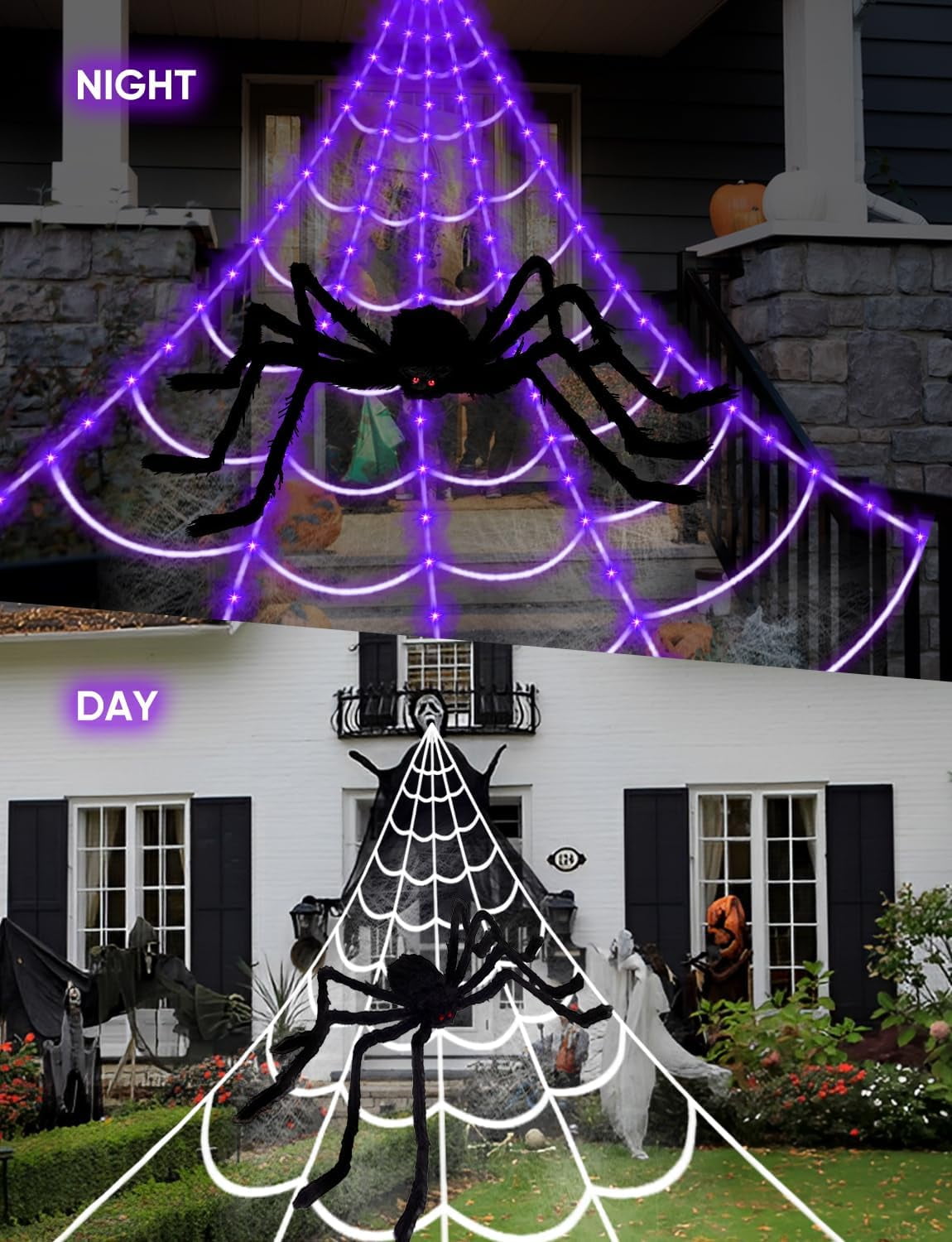 Spider Webs Halloween Decorations Lights - 250 LEDs 16.4Ft Outdoor ...