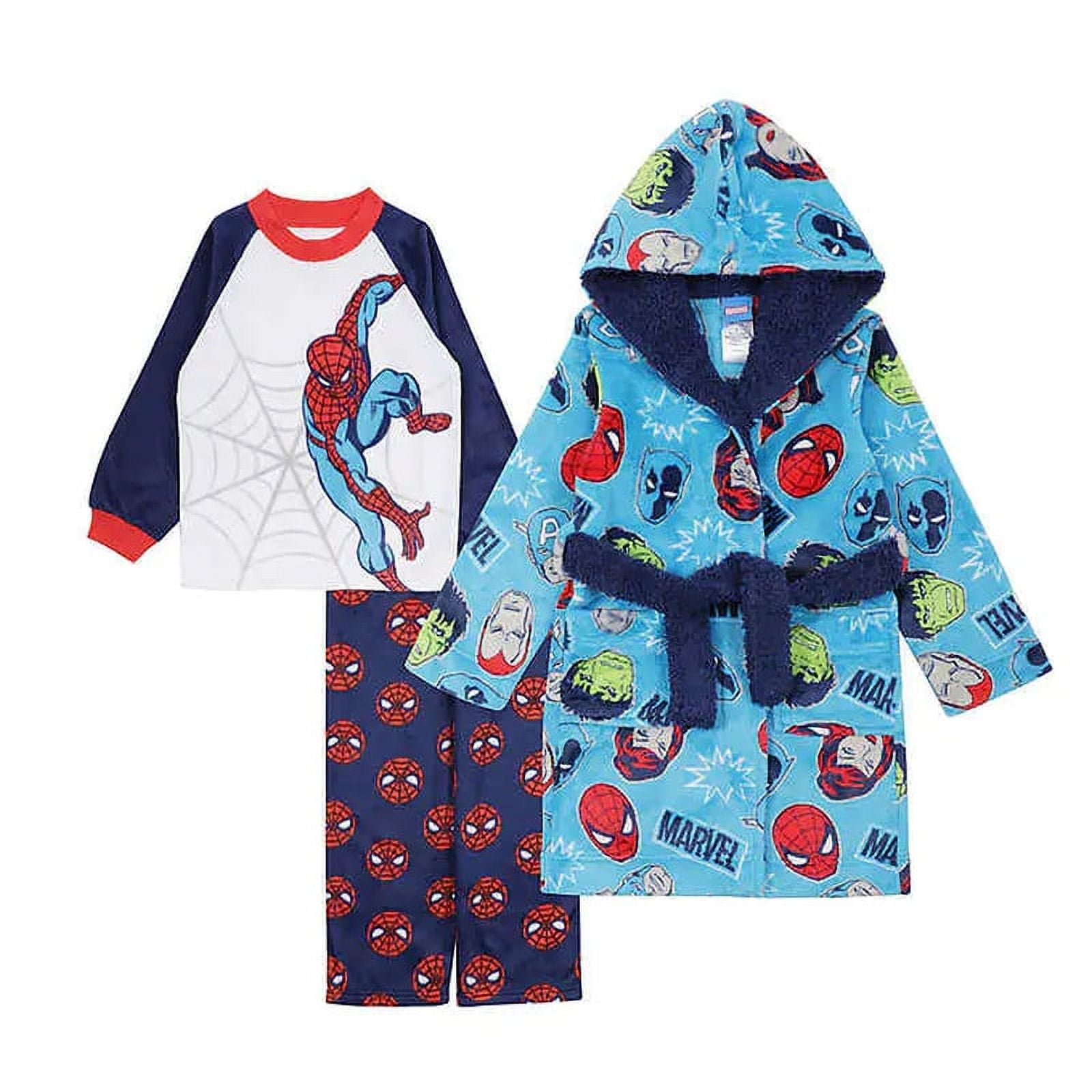 Spider-man Avengers Boy's Fleece Hooded Robe and Pajama Set, Size 7 ...