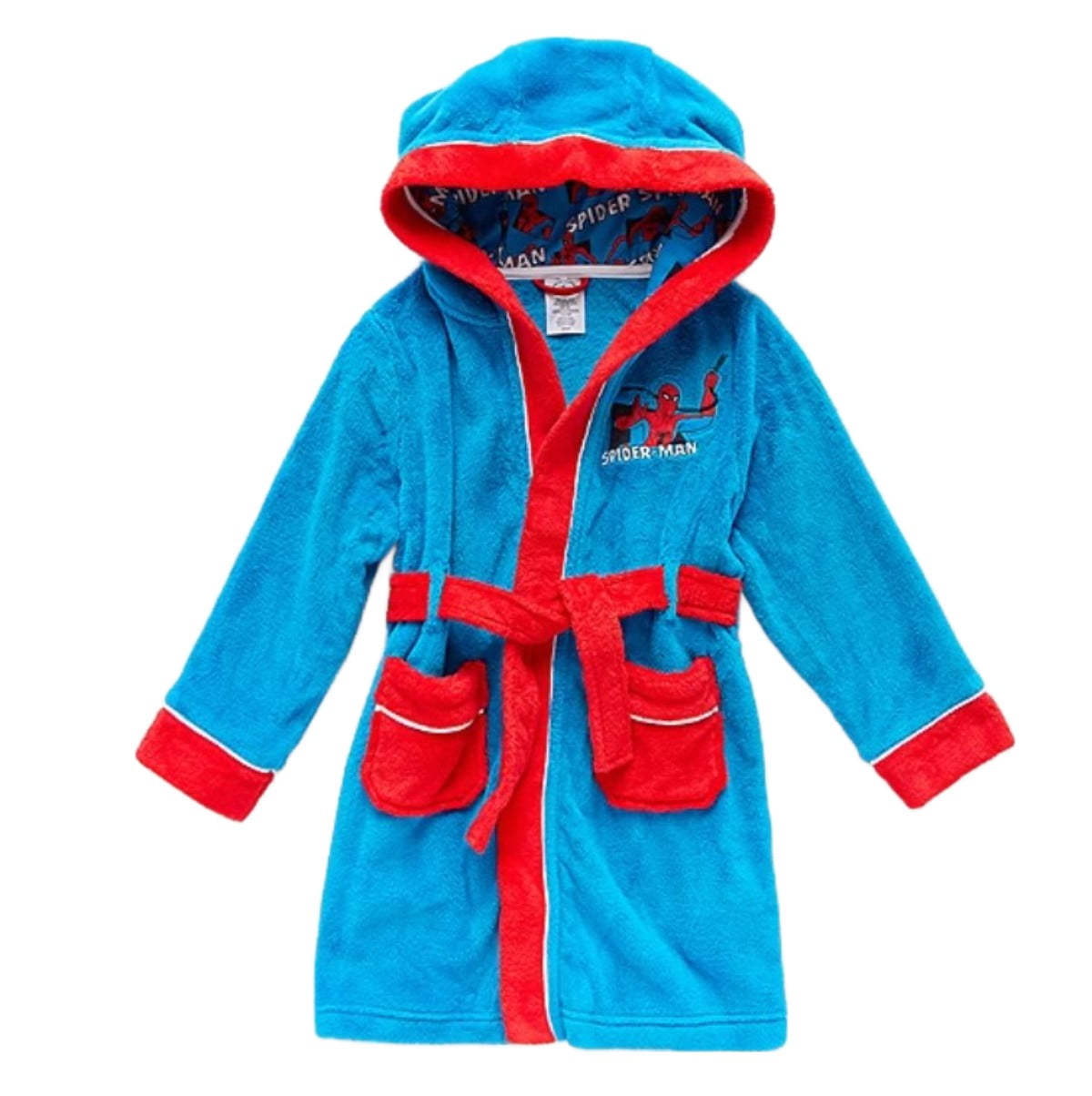 Spider-man Boy's Superhero Soft Fleece Blue Hooded Bathrobe, Robe, Size ...