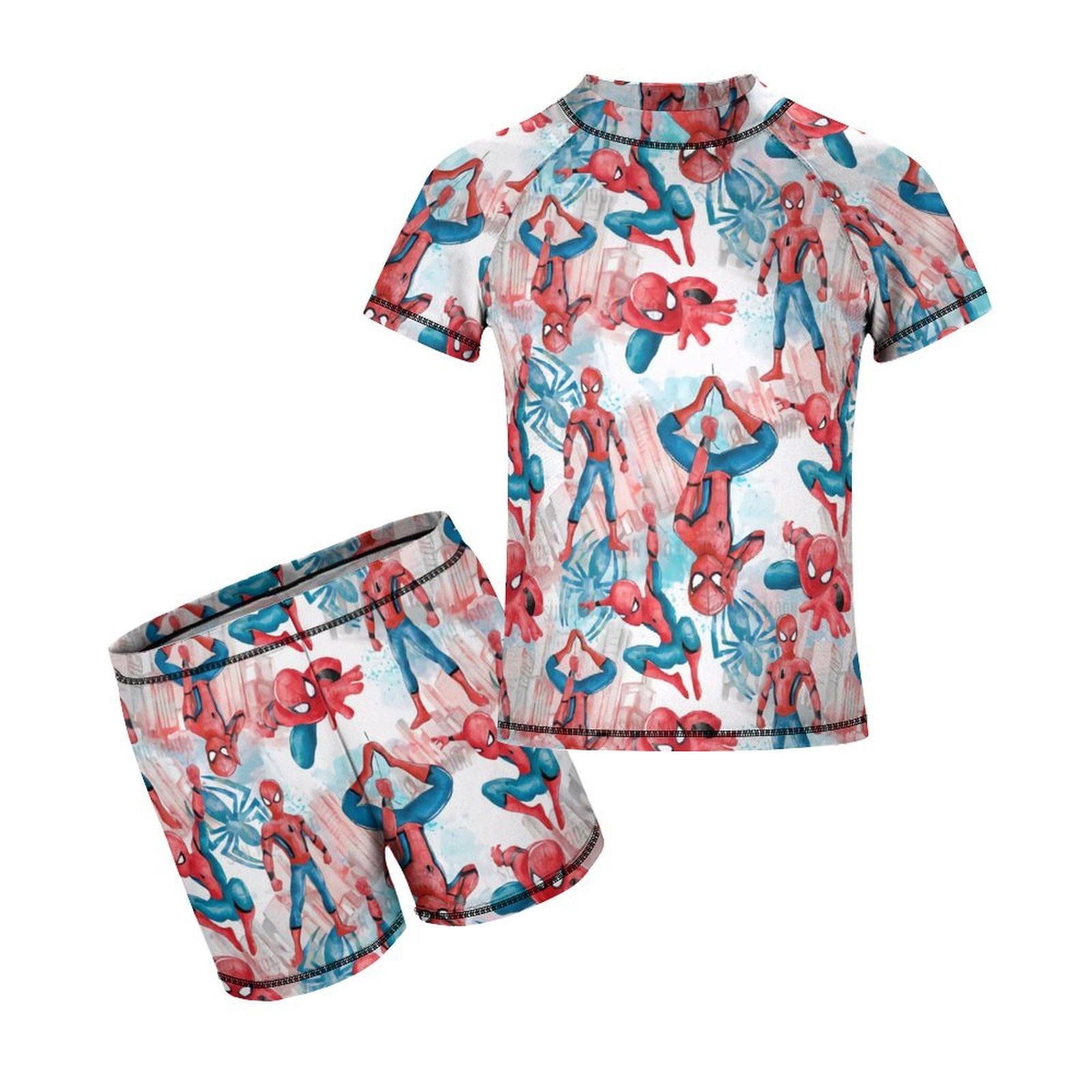 Spider-man Children's cartoon swimsuit set, short sleeved shorts top ...
